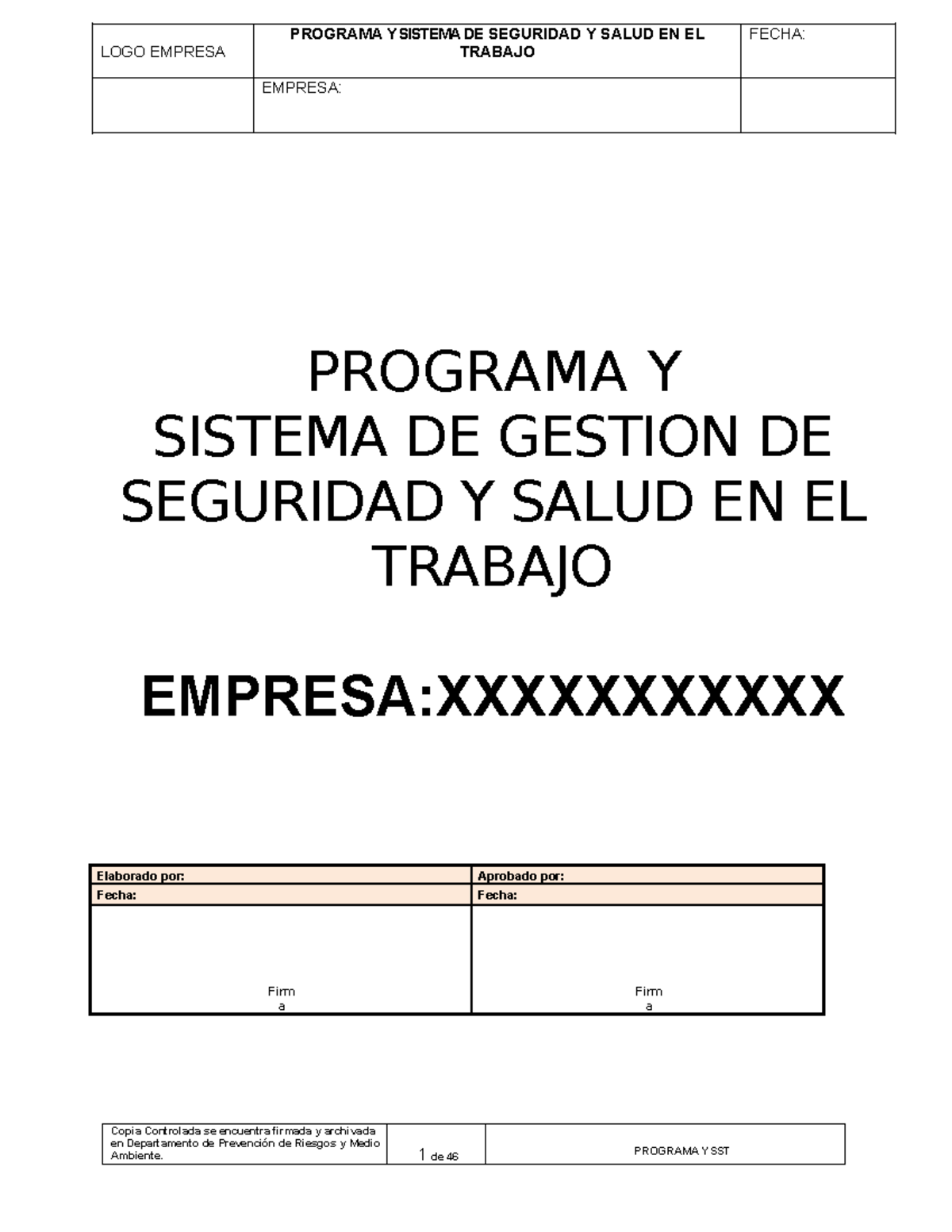 Modelo Programa Y Sistema DE Gestion DE Seguridad Y Salud EN EL Trabajo ...