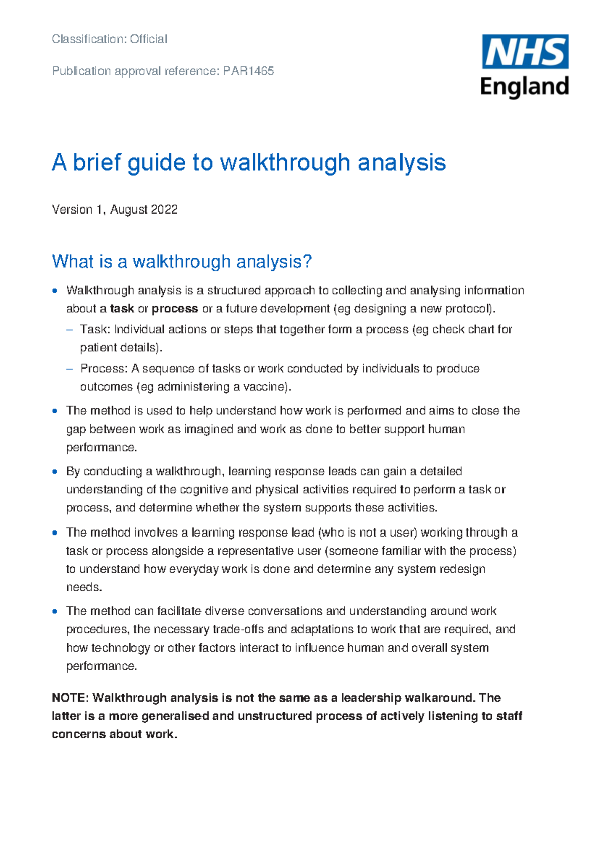 B1465 Walkthrough analysis v1 - A brief guide to walkthrough analysis ...