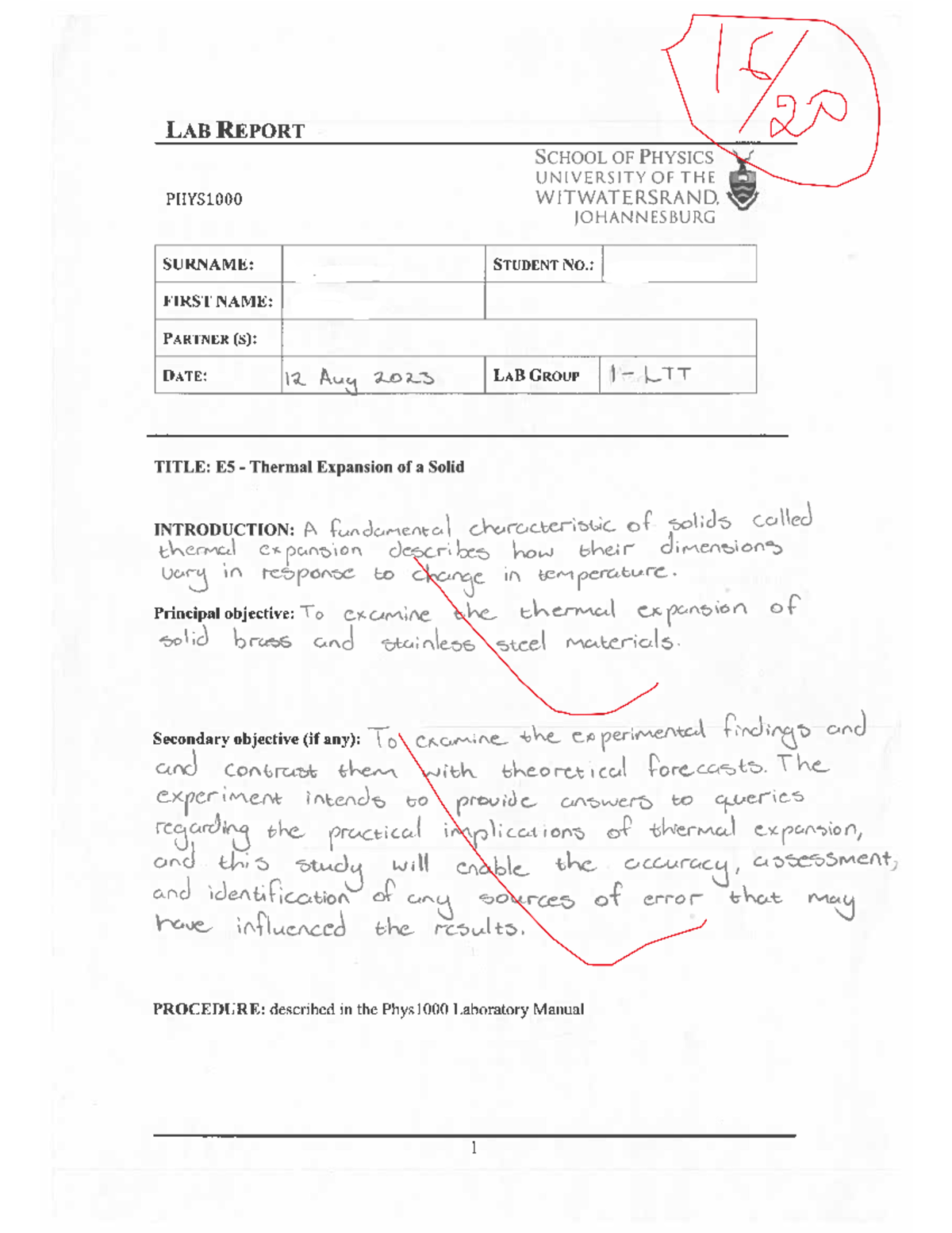 E5 - Past paper for practicls - LAB REPORT SCHOOL OF PHYSICS UNIVERSITY ...