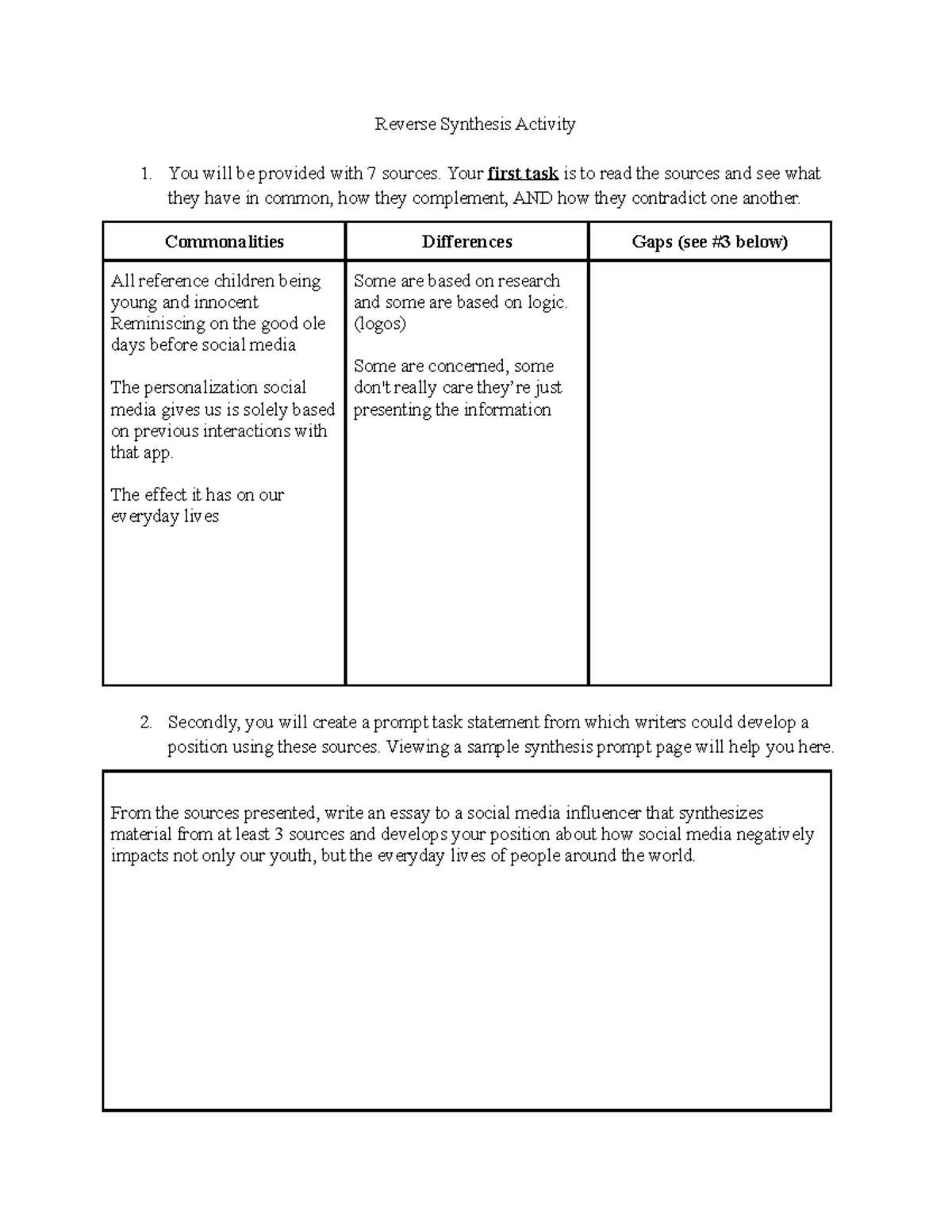 Cooper Hudson - Reverse Synthesis Activity - Reverse Synthesis Activity ...