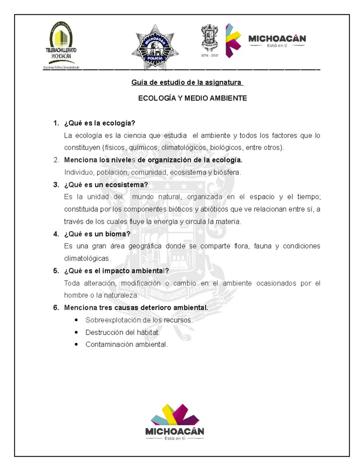 Guía ecología y medio ambiente - - Studocu
