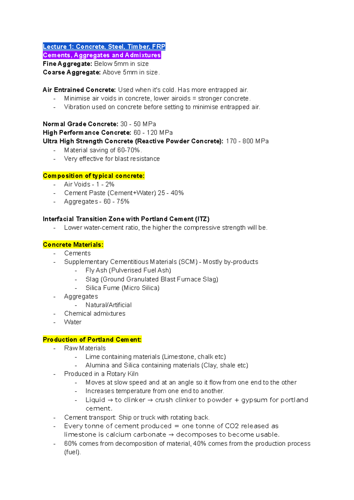 Construction Materials Lecture Notes v2 - Lecture 1: Concrete, Steel ...