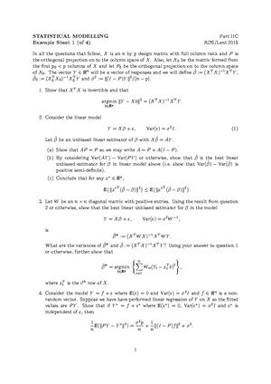 Statistical Modelling 2014-2015 Example Sheet 2 - STATISTICAL MODELLING ...