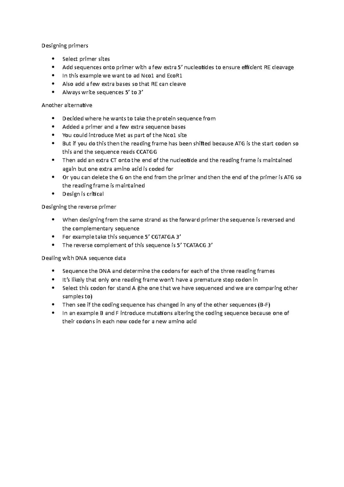 L1 - Problem solving lecture 1 - Designing primers Select primer sites ...