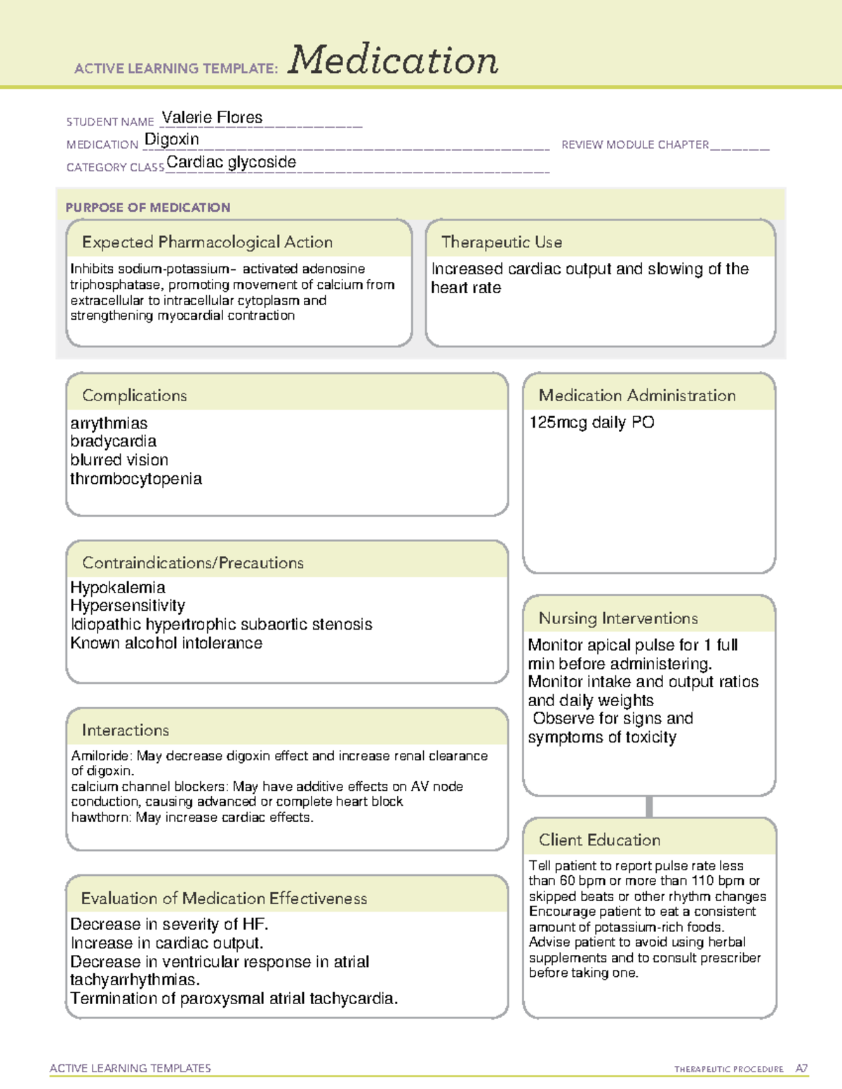 ATI MED FORM Digoxen - ACTIVE LEARNING TEMPLATES THERAPEUTIC PROCEDURE ...