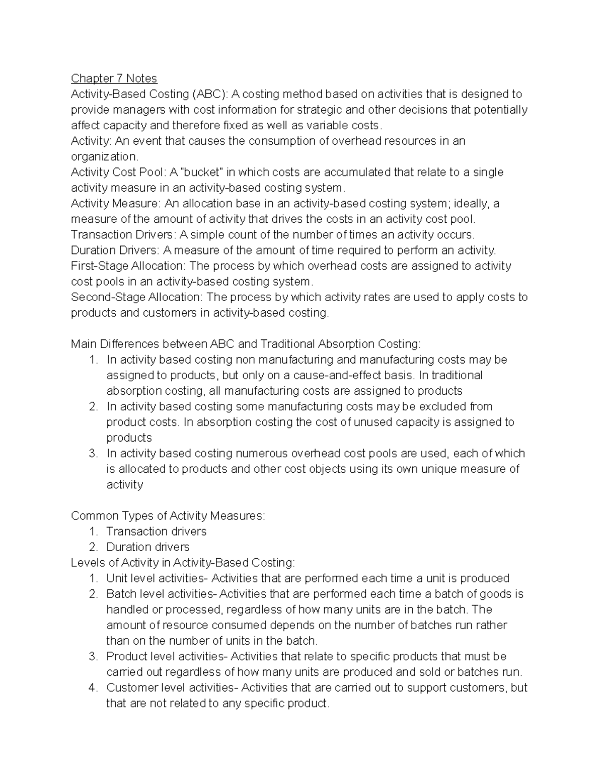 Chapter 7 Notes - Chapter 7 Notes Activity-Based Costing (ABC): A ...