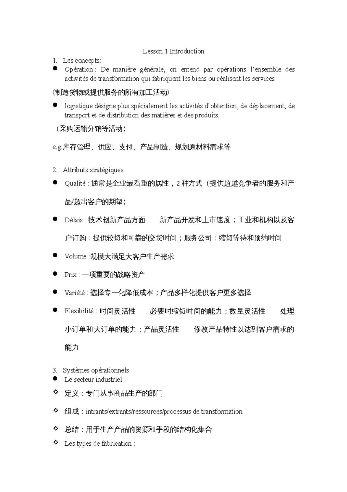 Gol notes - Lesson 1 Introduction Les concepts: Opération : De manière ...
