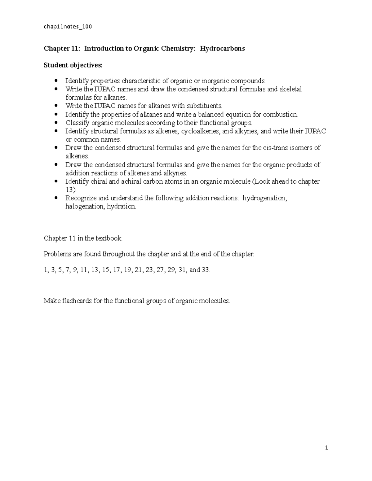 chem chap11 notes - Chapter 11: Introduction to Organic Chemistry ...