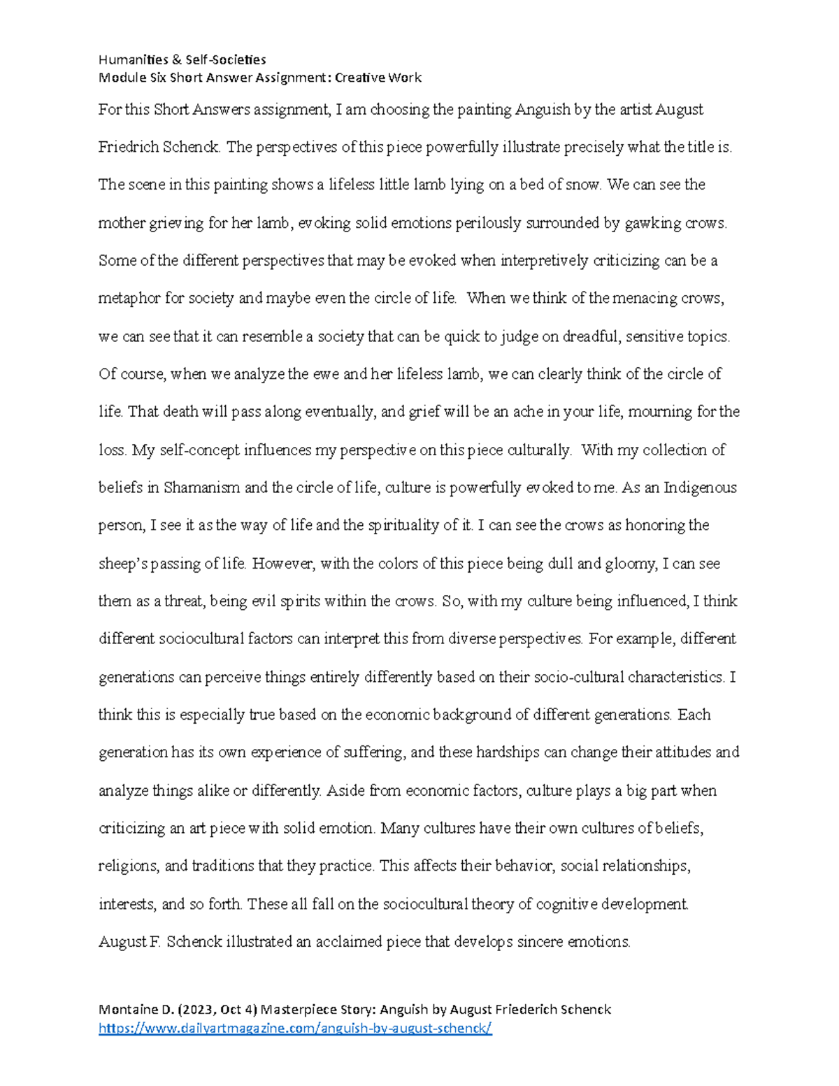 Short Answers Assignment - (2023, Oct 4) Masterpiece Story: Anguish by ...