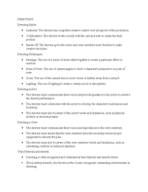 Directing Notes 4 - Examination of the theater director's craft and ...