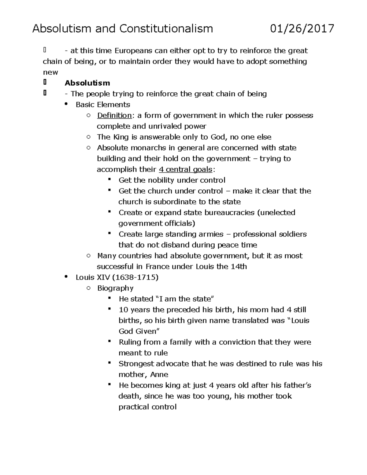 Absolutism and Constitutionalism 012616 - ) o Gave himself the nickname ...