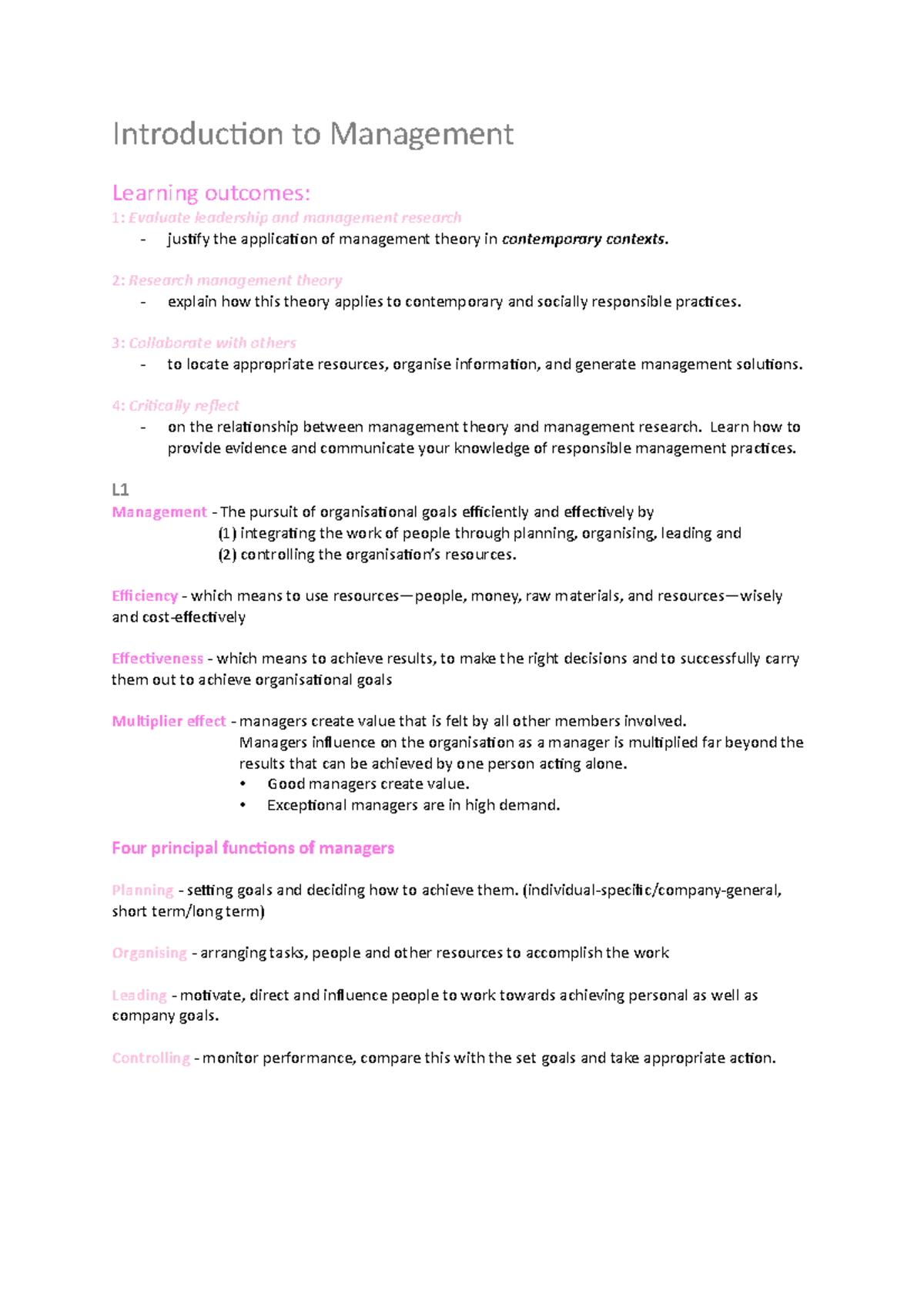 Intro to management lecture 1 combined - Introduction to Management ...