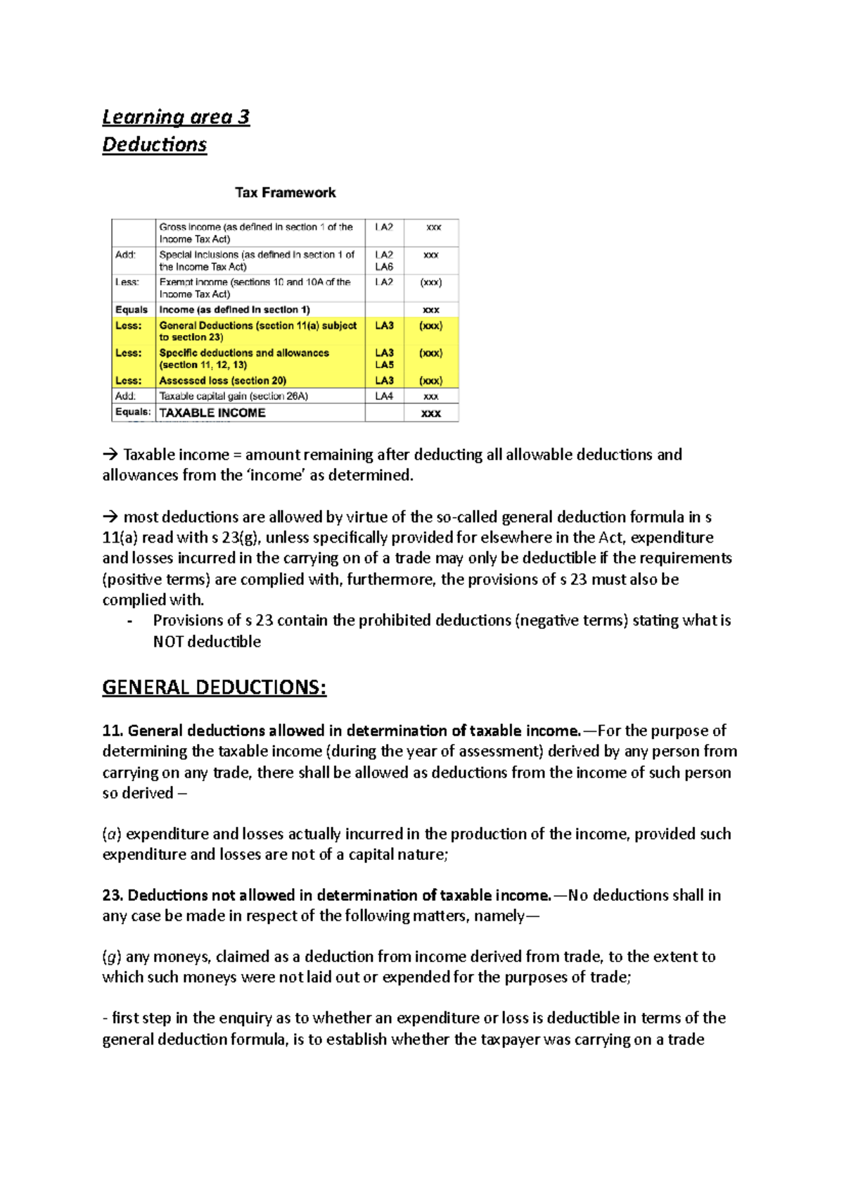 LA3 - Deductions - In-depth notes made using the lecture notes and the ...