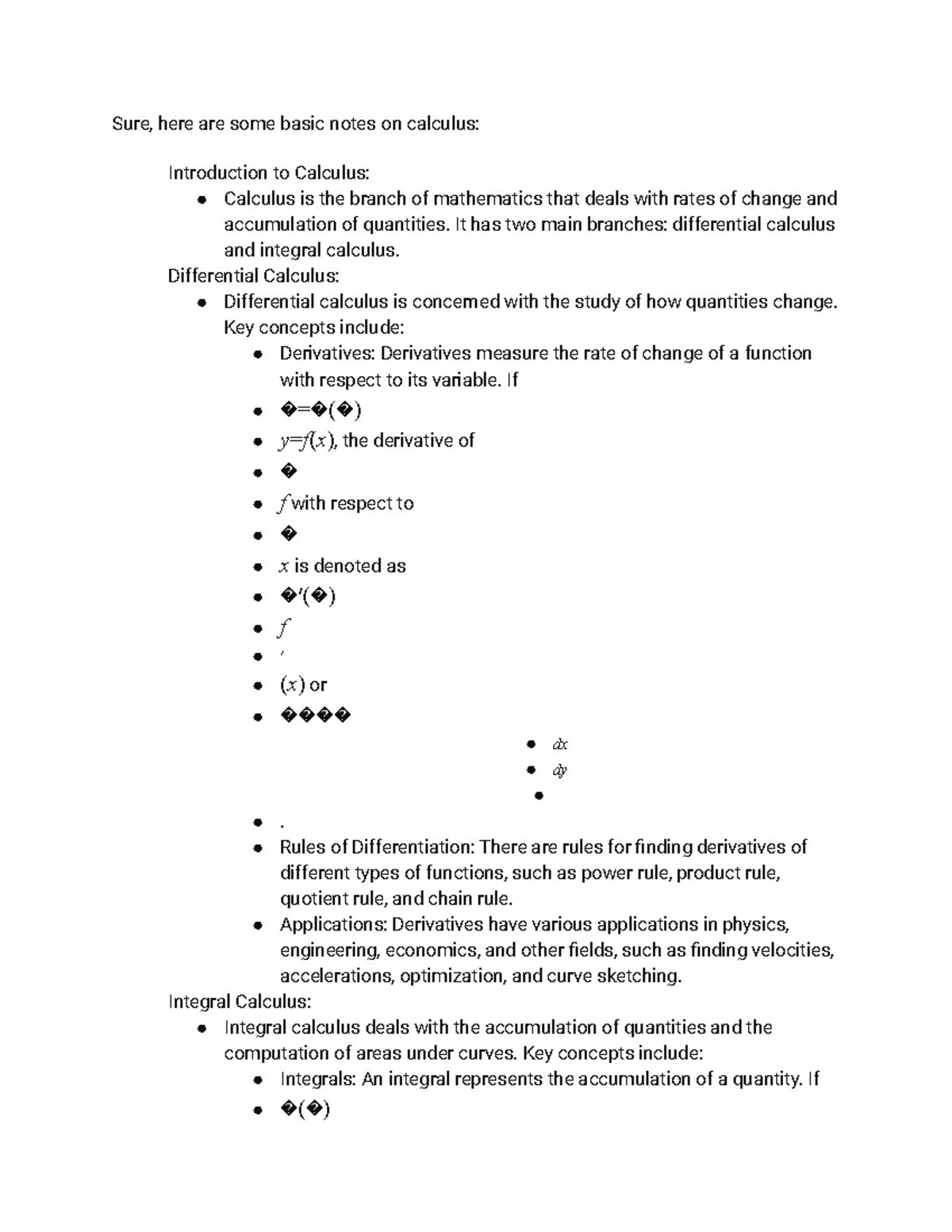 Calculus - calc notes - Sure, here are some basic notes on calculus ...