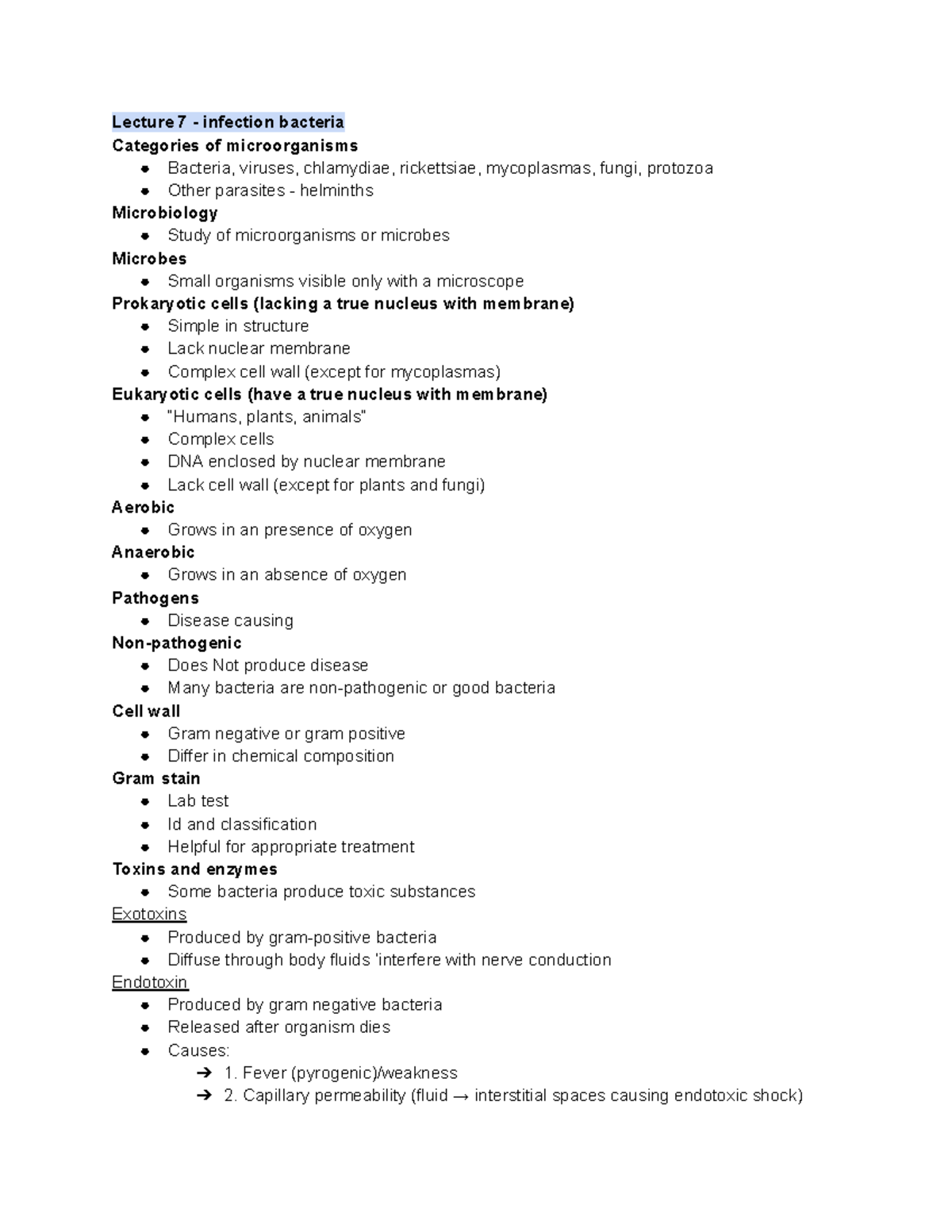 IB03 7-11 - notes - Lecture 7 - infection bacteria Categories of ...