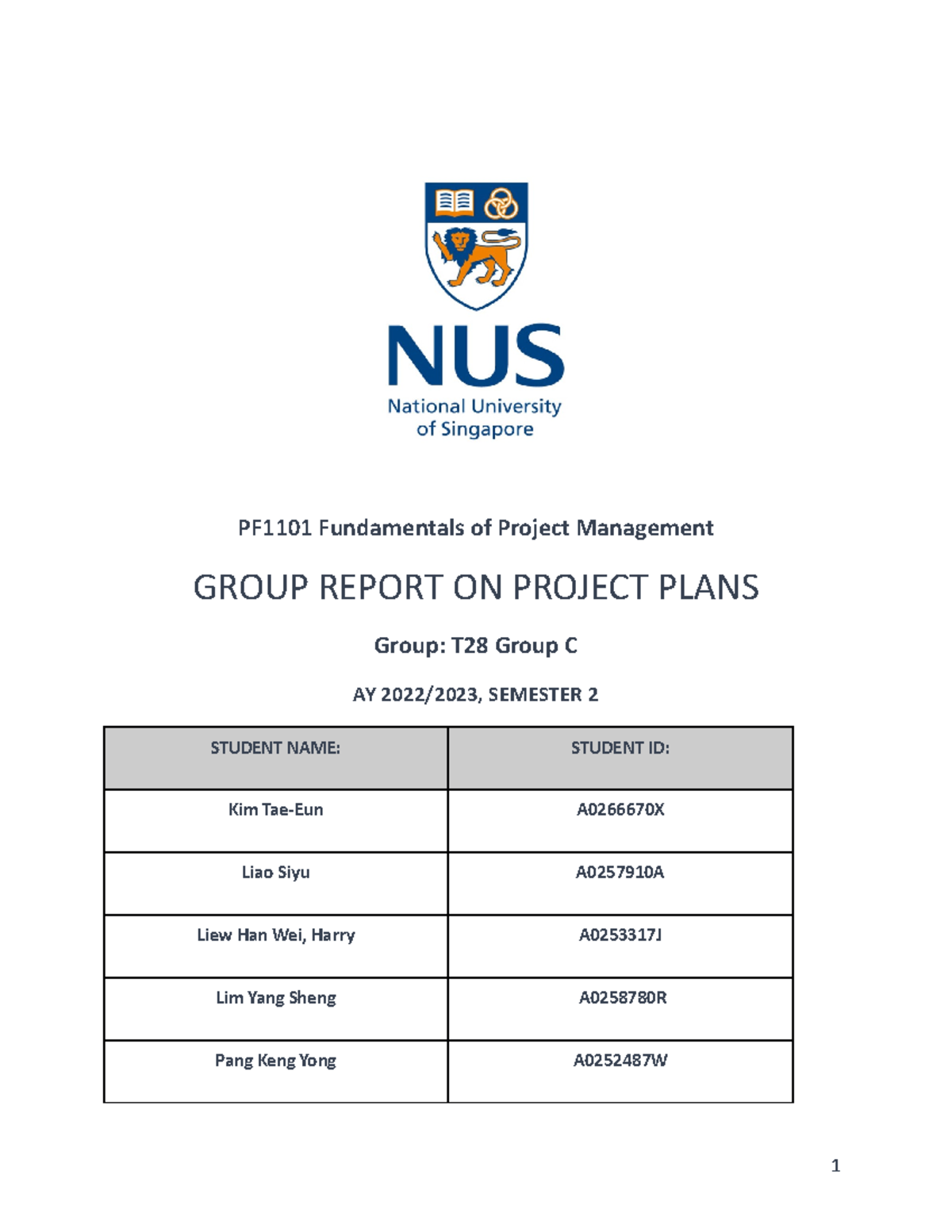 Final Group Report - PF1101 Fundamentals of Project Management GROUP ...