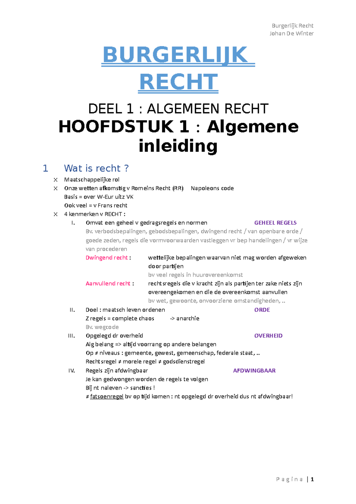 BR Samenvatting - Burgerlijk recht - Johan De Winter BURGERLIJK RECHT ...