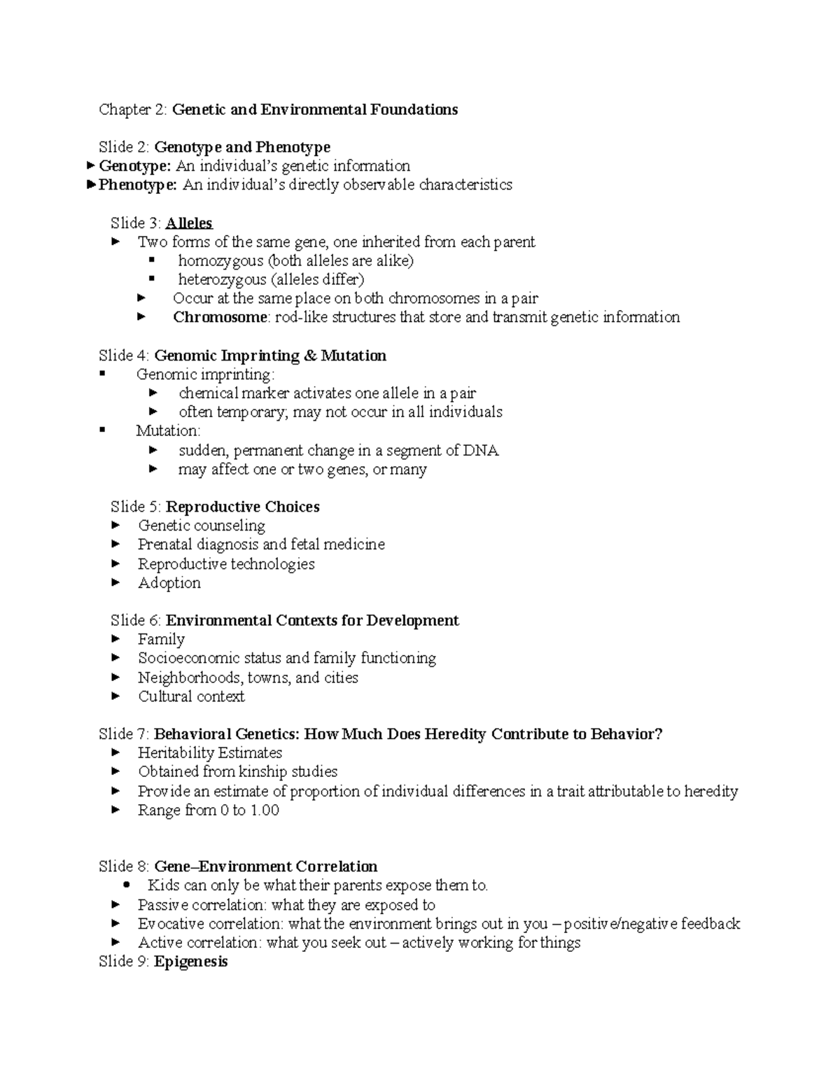 Chapter 2 Notes - Chapter 2: Genetic and Environmental Foundations ...