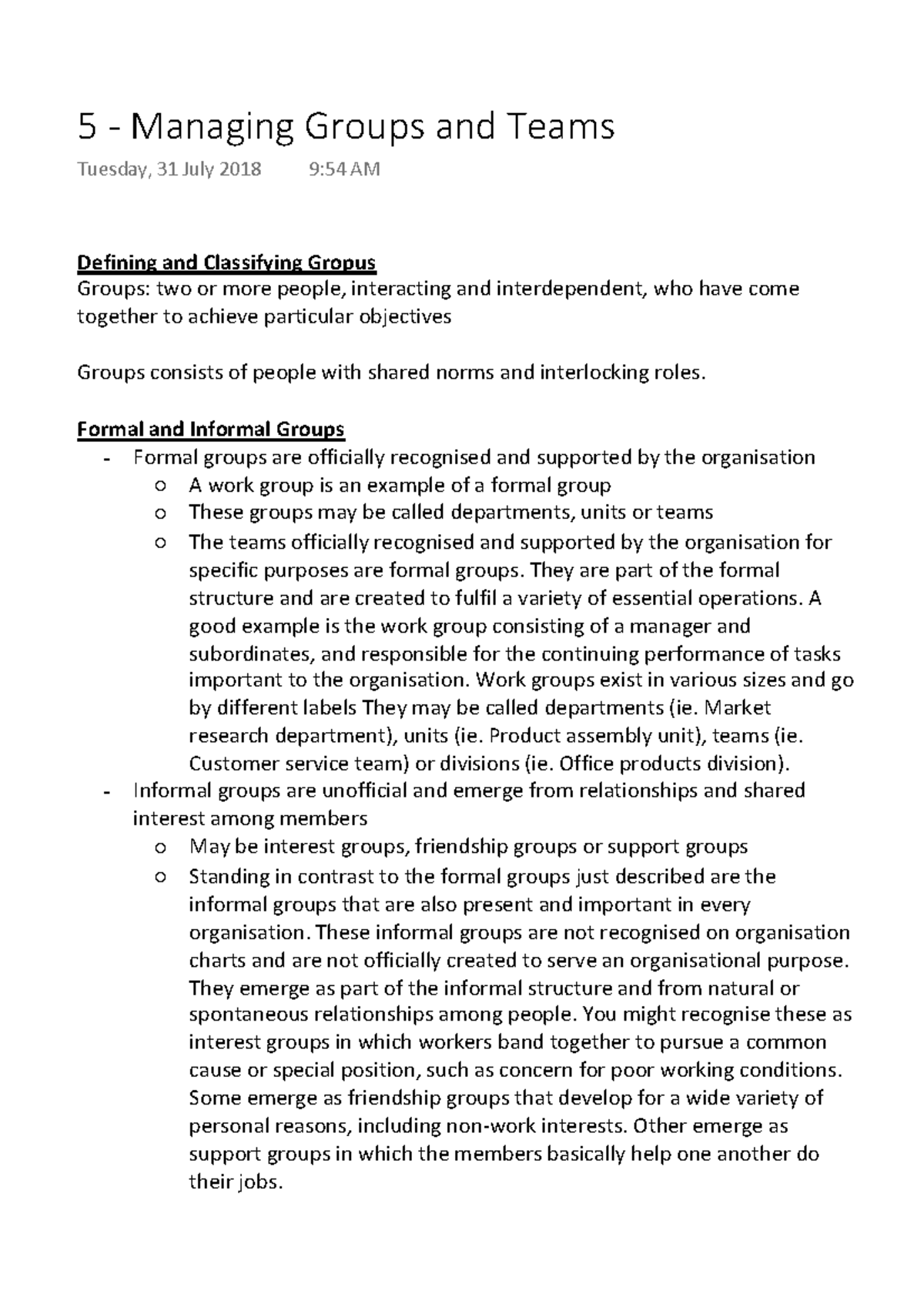 MGMT101 Lecture 5 - Warning: TT: undefined function: 32 Defining and Classifying Gropus Groups ...