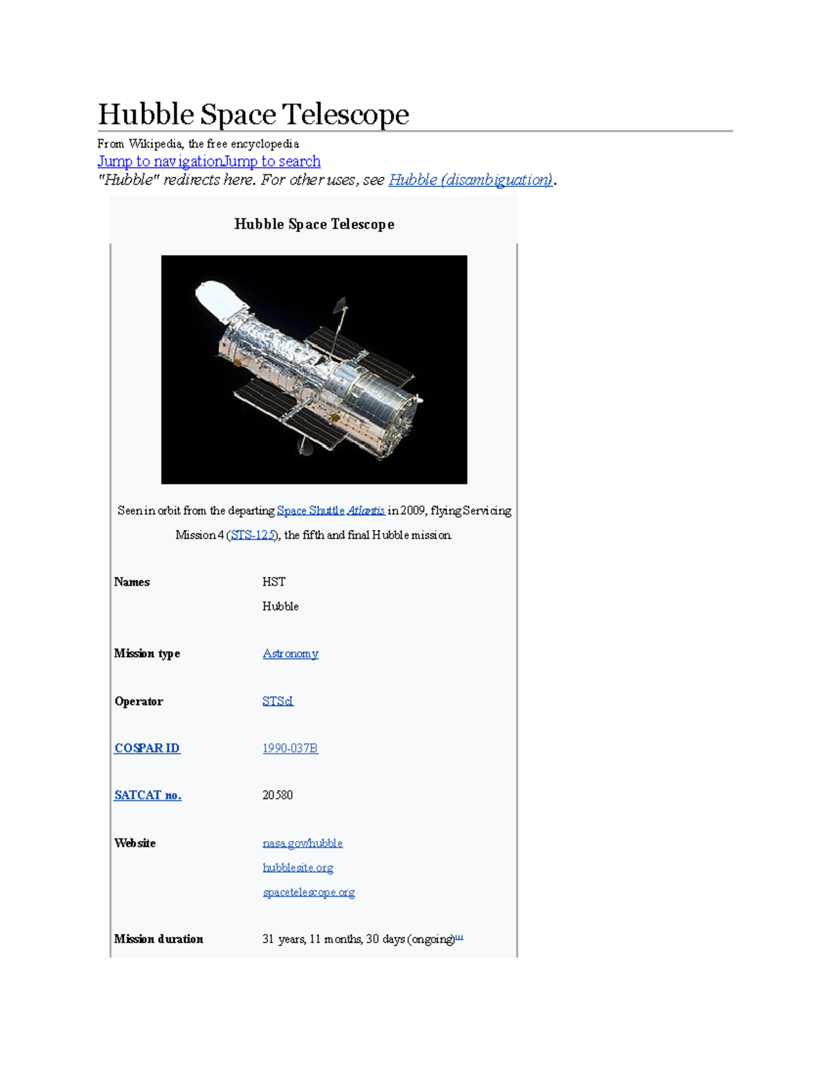 Hubble Space Telescope - Studocu