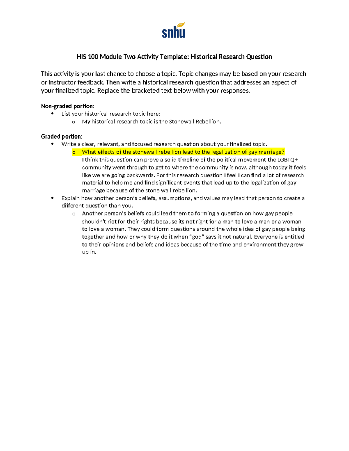 HIS 100 Module Two Activity Research Question Template (1) - Final ...