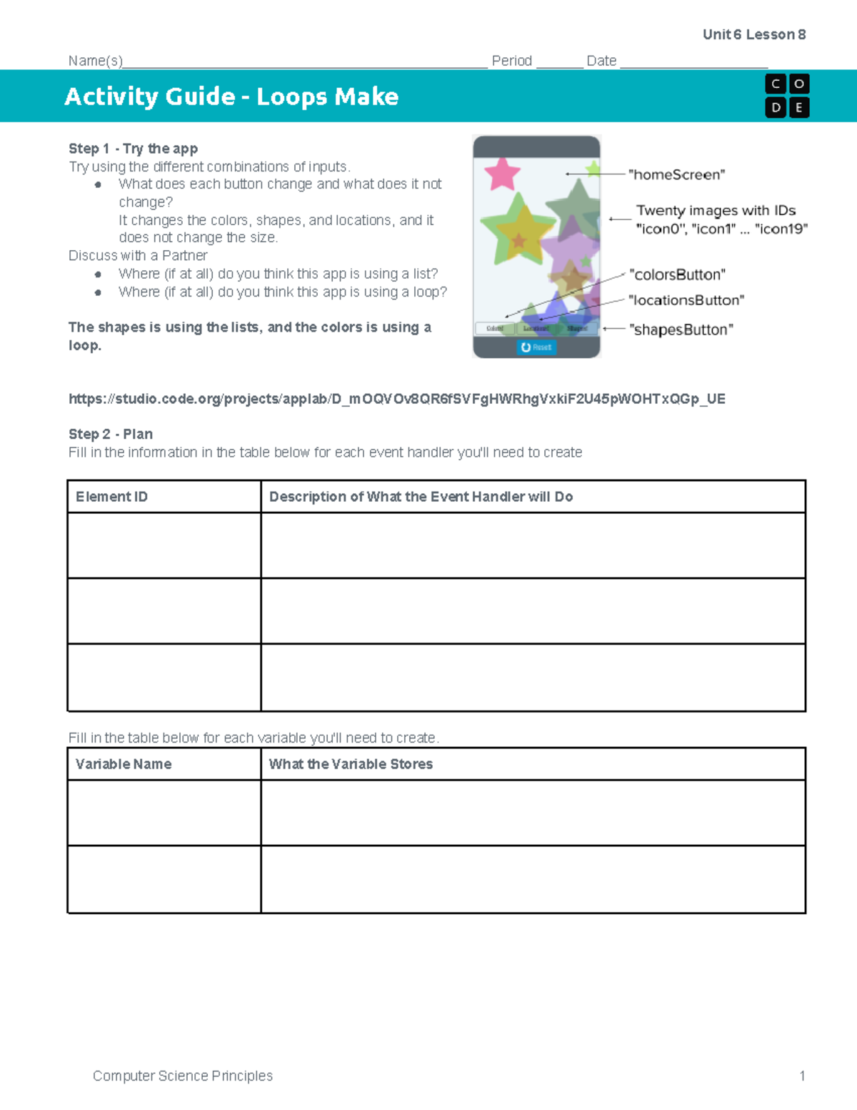 Copy of Copy of Activity Guide - Loops Make - Unit 6 Lesson 8 - Unit 6 Lesson 8 - Studocu