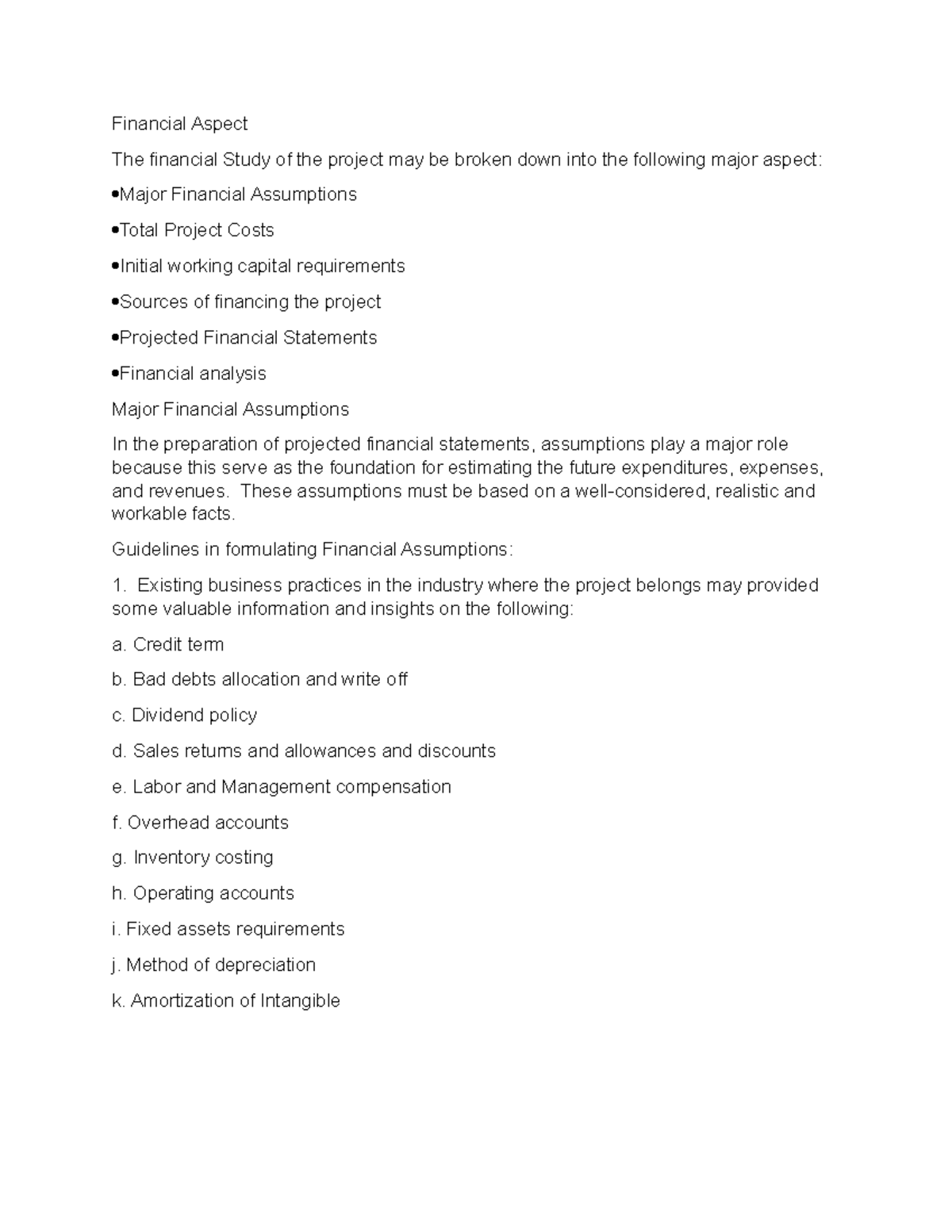 Report - Financial Aspect The financial Study of the project may be ...
