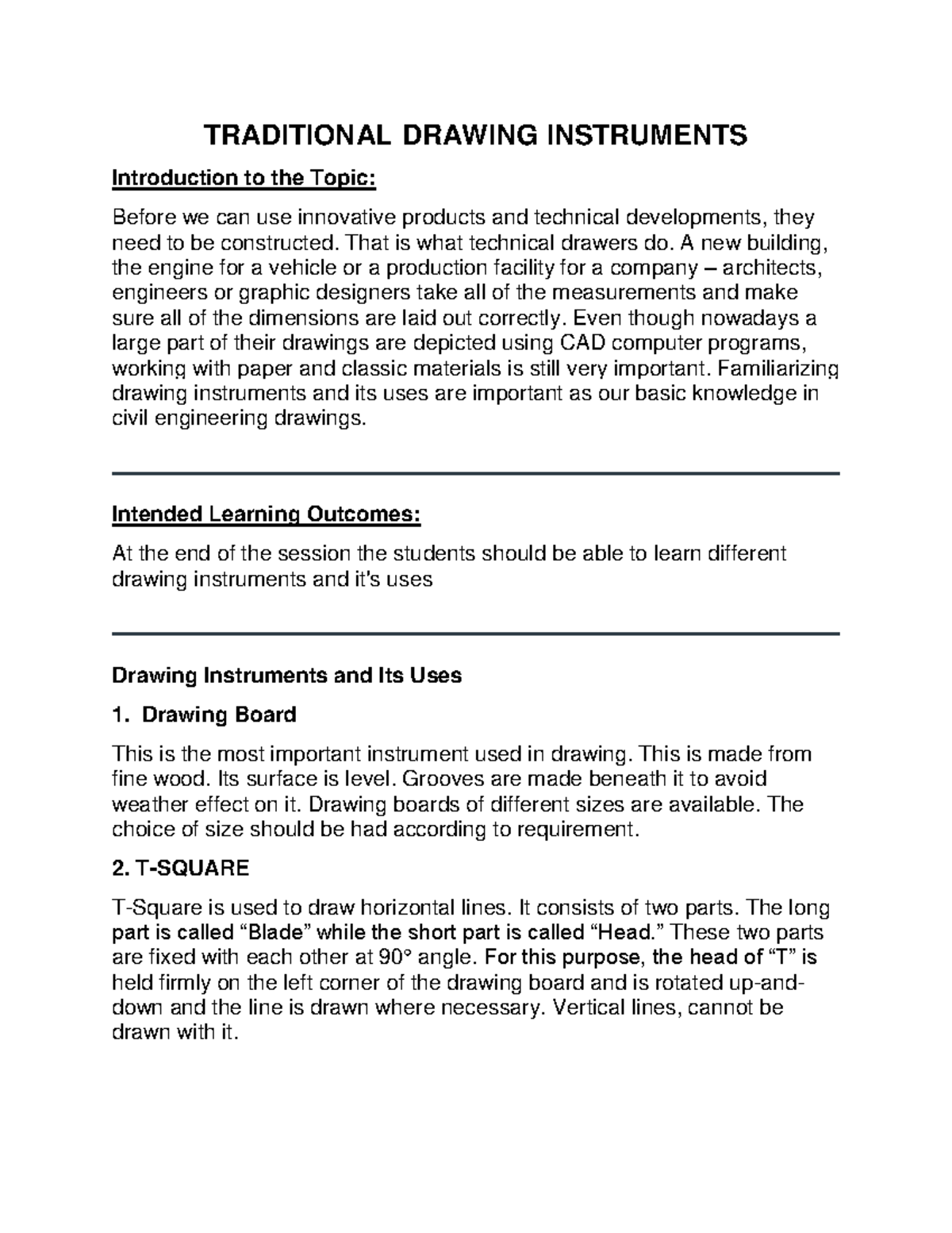 Traditional Drawing Instruments - TRADITIONAL DRAWING INSTRUMENTS ...