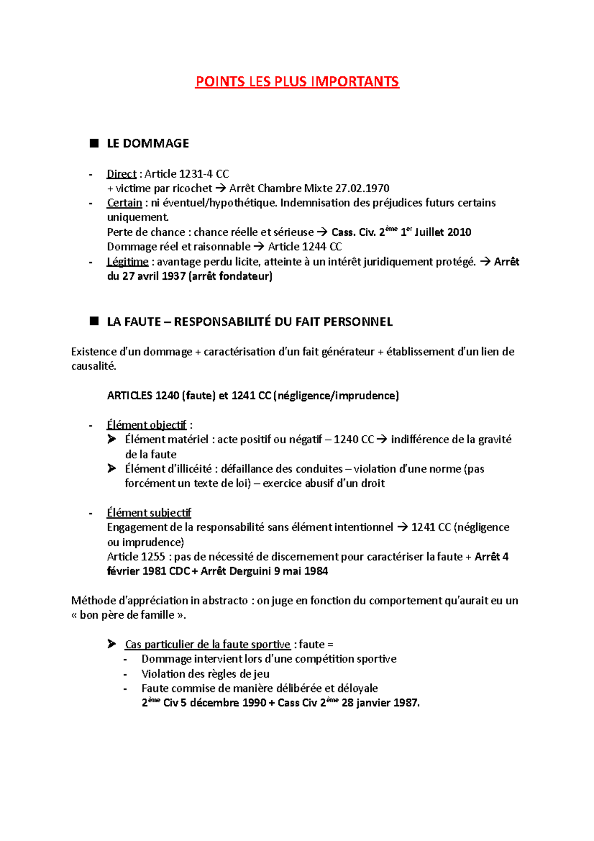 Points LES PLUS Importants - POINTS LES PLUS IMPORTANTS LE DOMMAGE ...