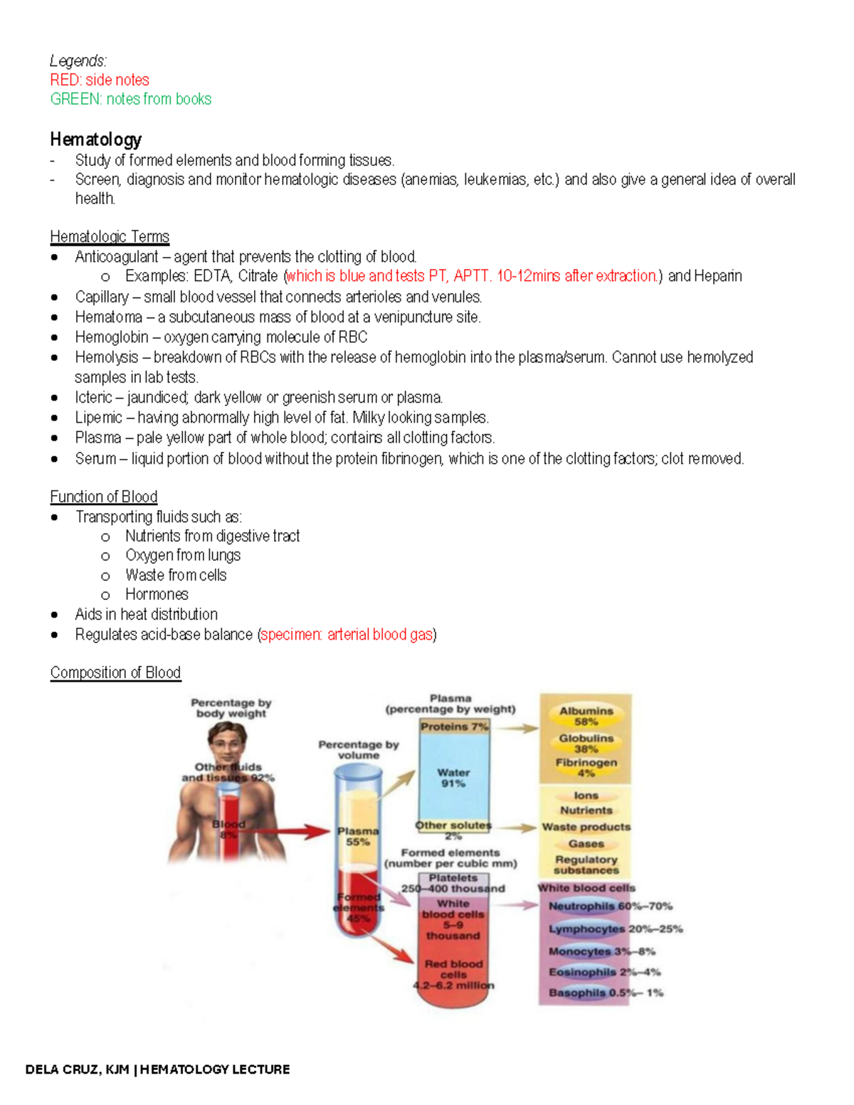 HEMA LEC Reviewer PPT Based - Legends: RED: side notes GREEN: notes ...