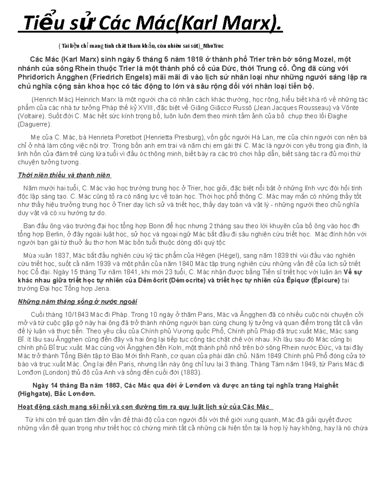 Tiểu sử Các Mác - no information - Ti ểu s ử Các Mác(Karl Marx). ( Tài ...