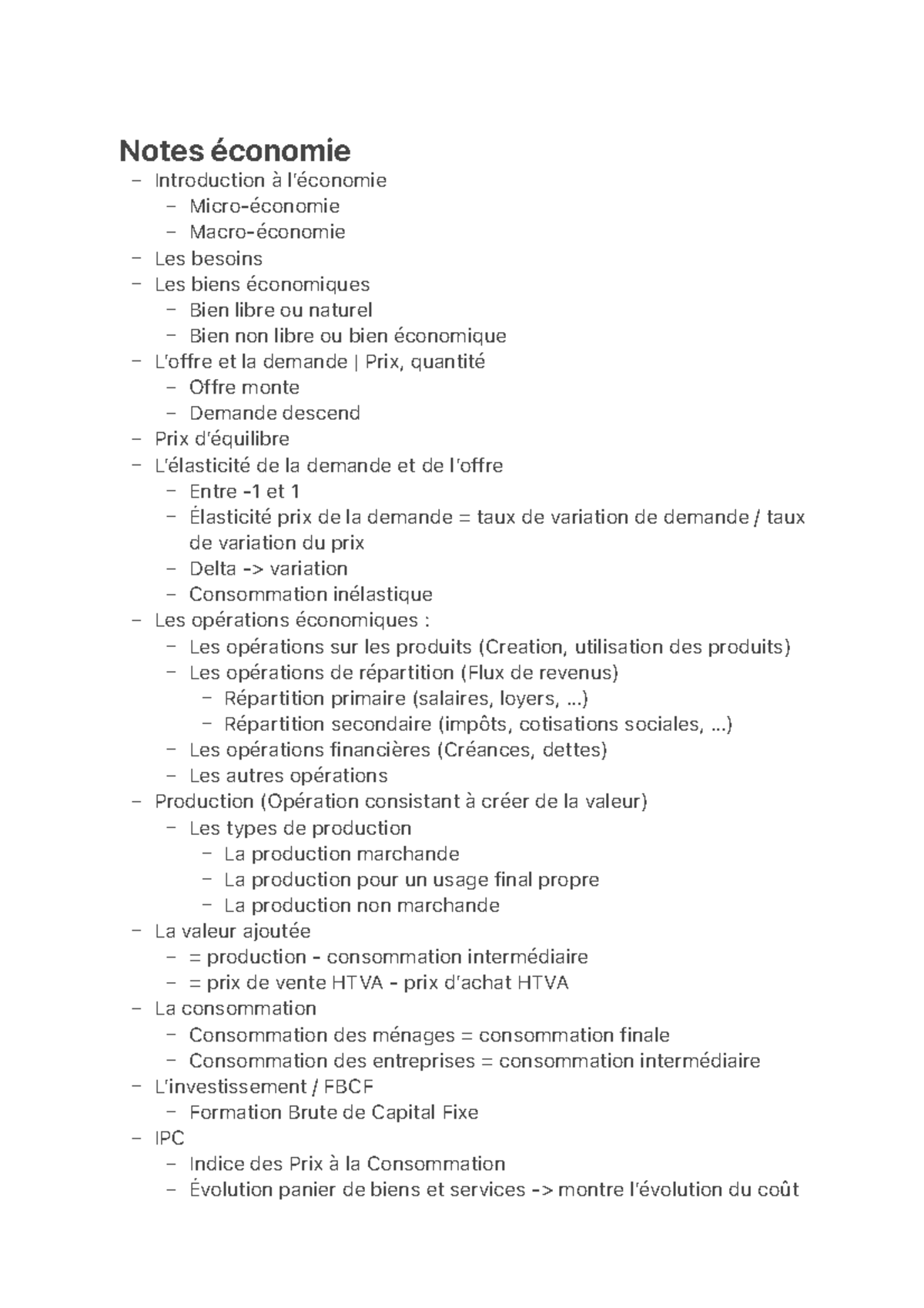 Notes économie générale