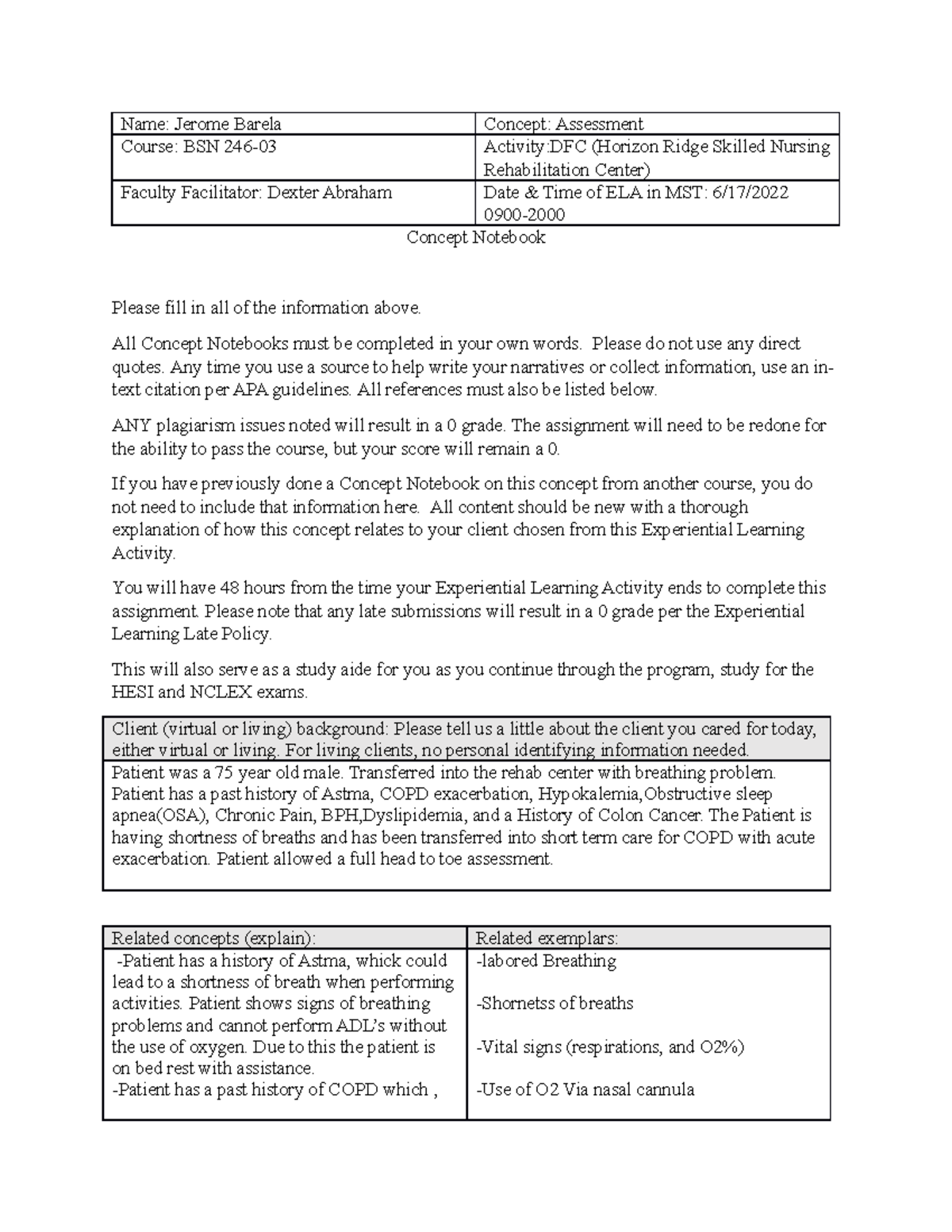 Concept Notebook Template NUR 246 #1 - Name: Jerome Barela Concept ...