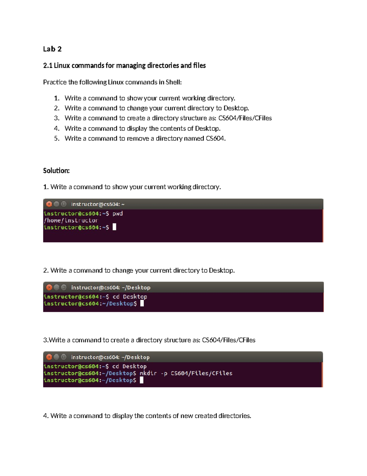 Lab 2 Cs604 Dsa Lab 2 2 Linux Commands For Managing Directories And Files Practice The
