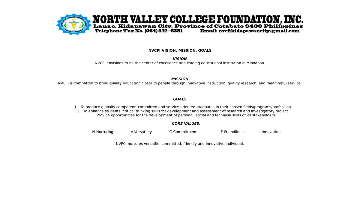 NSTP-2- Syllabus - Duhh - NVCFI VISION, MISSION, GOALS VISION NVCFI ...