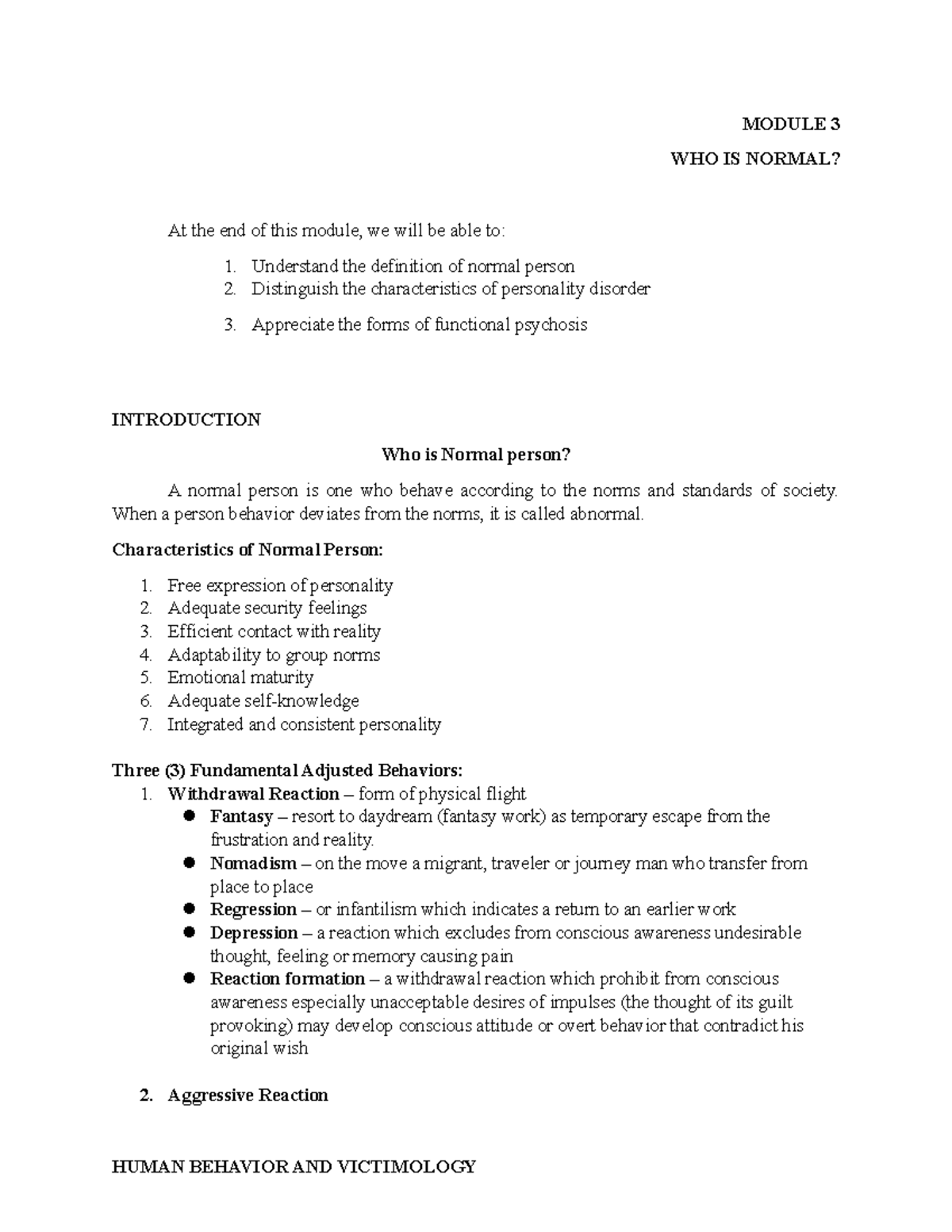 Midterm Module Human Behavior AND Victimonology - MODULE 3 WHO IS ...