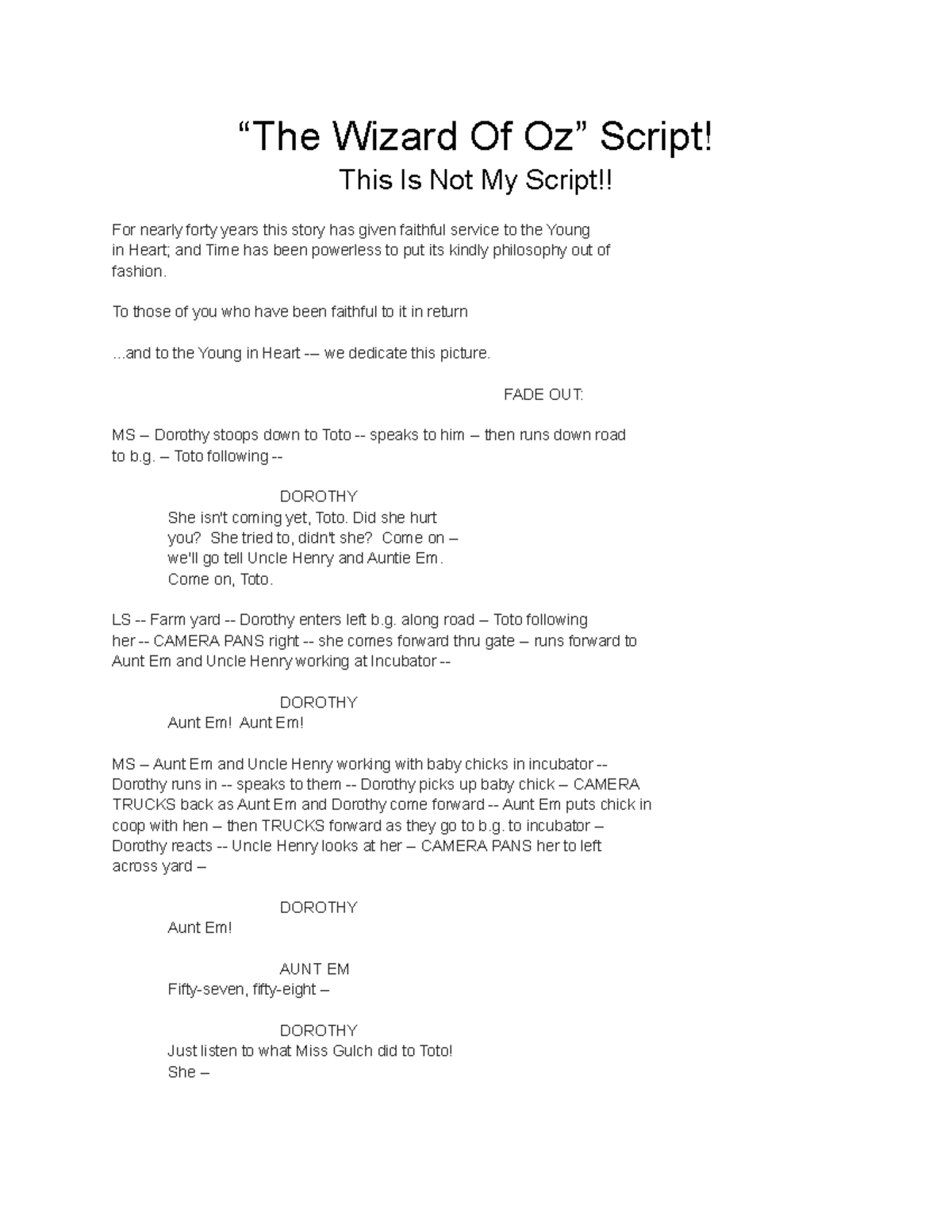 Wizard Of Oz Script - Aaaaa - “The Wizard Of Oz” Script! This Is Not My ...