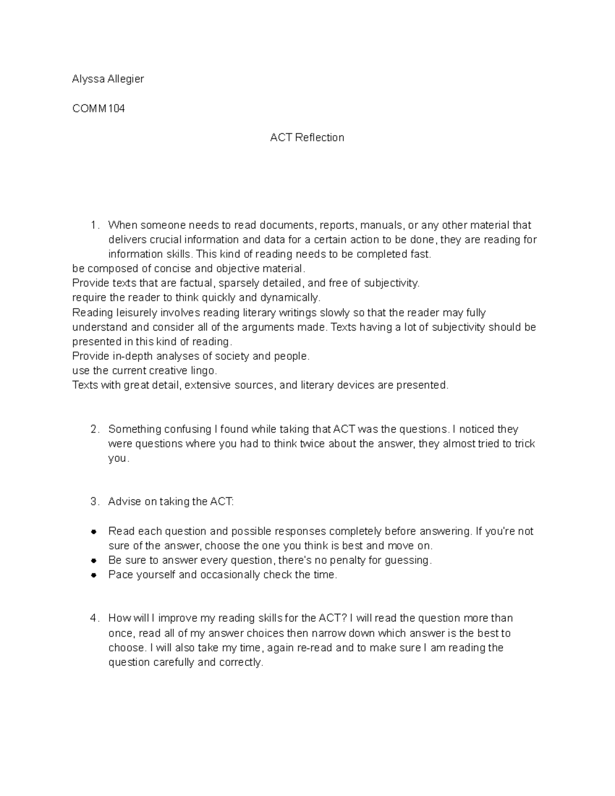 ACT Reflection- Alyssa Allegier - Alyssa Allegier COMM ACT Reflection ...