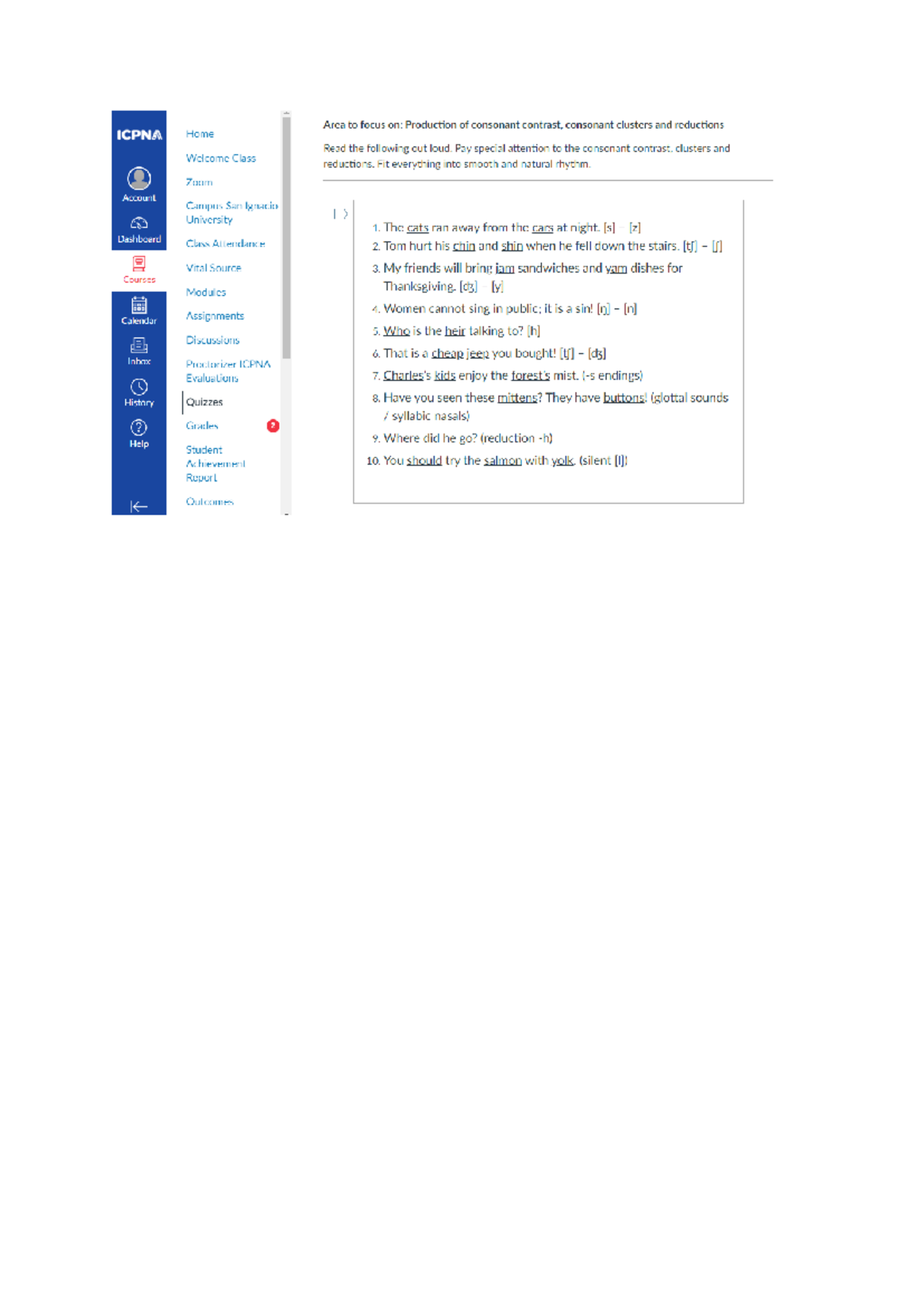 AP2 MIDTERM ORAL EXAM - Area to focus on: Production of consonant contrast, consonant clusters ...