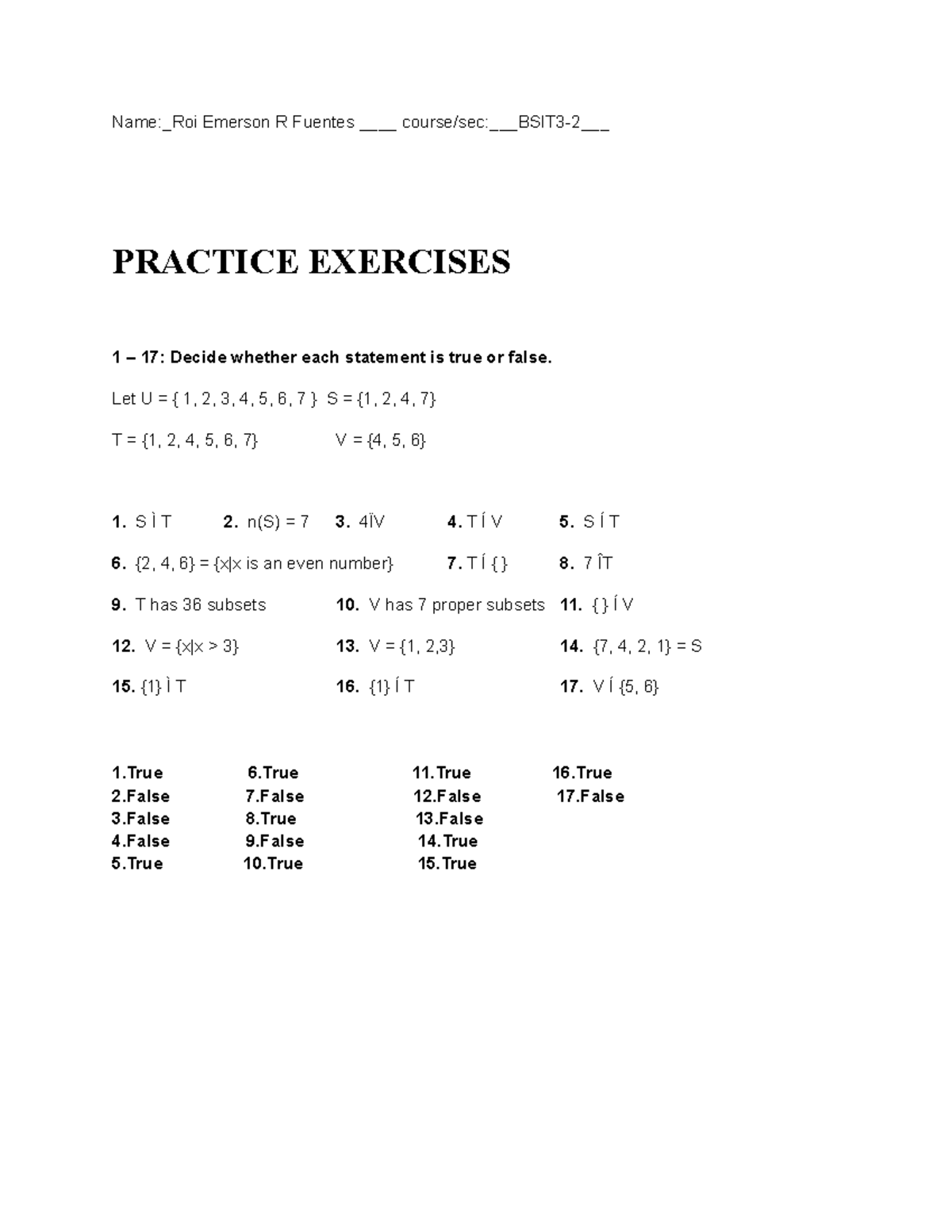 Discrete Math Sets - Name:_Roi Emerson R Fuentes ____ course/sec:BSIT3 ...