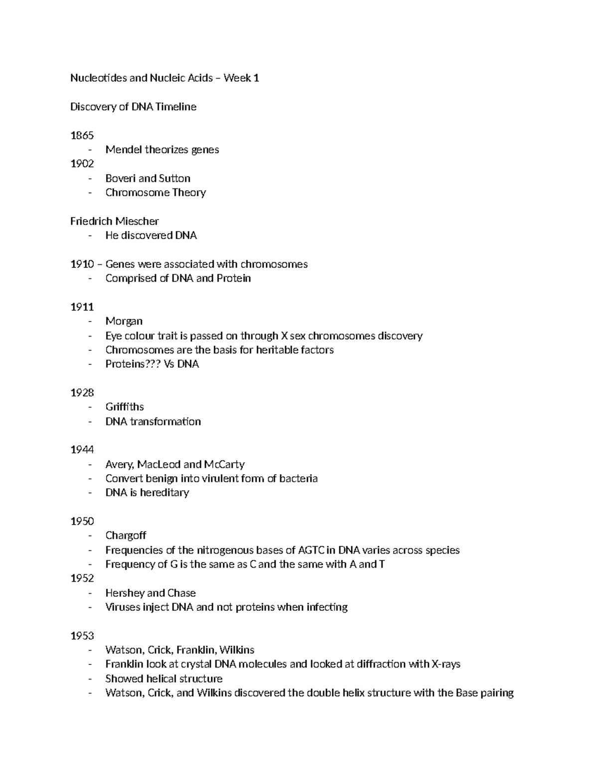 Week 1 Biochem Flowchart - Nucleotides and Nucleic Acids – Week 1 ...
