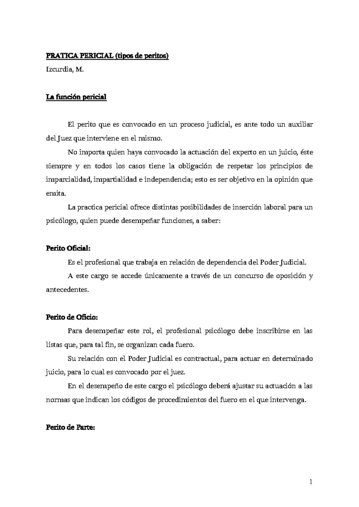 Izcurdia, M. (2019 ) Práctica Pericial Tipos de perito - 1 PRATICA ...
