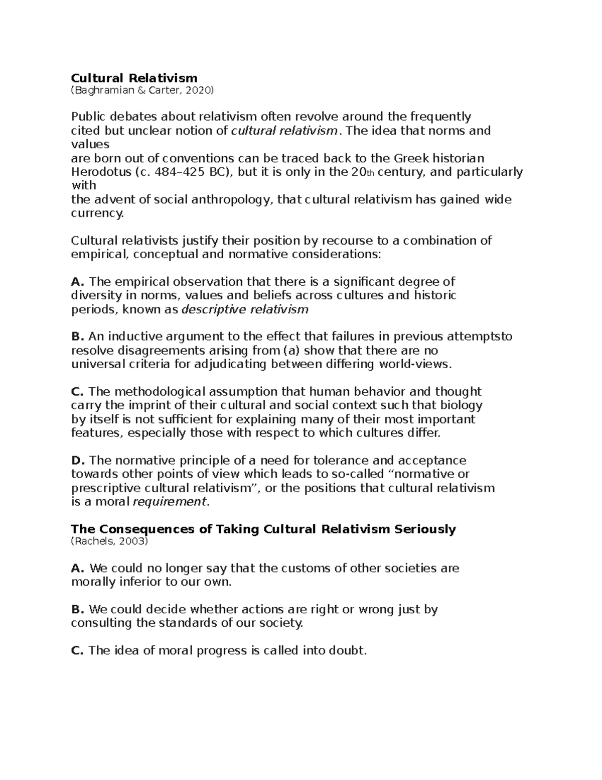 Philo Notes 02 - Cultural Relativism (Baghramian & Carter, 2020) Public ...