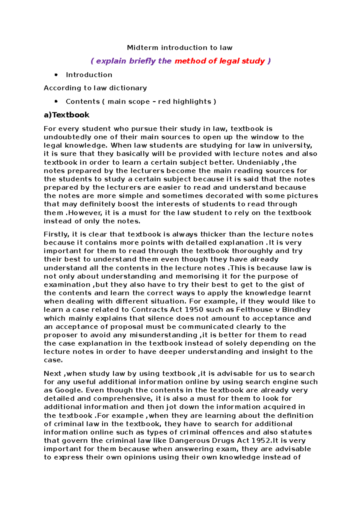 Midterm introduction to law - When law students are studying for law in ...