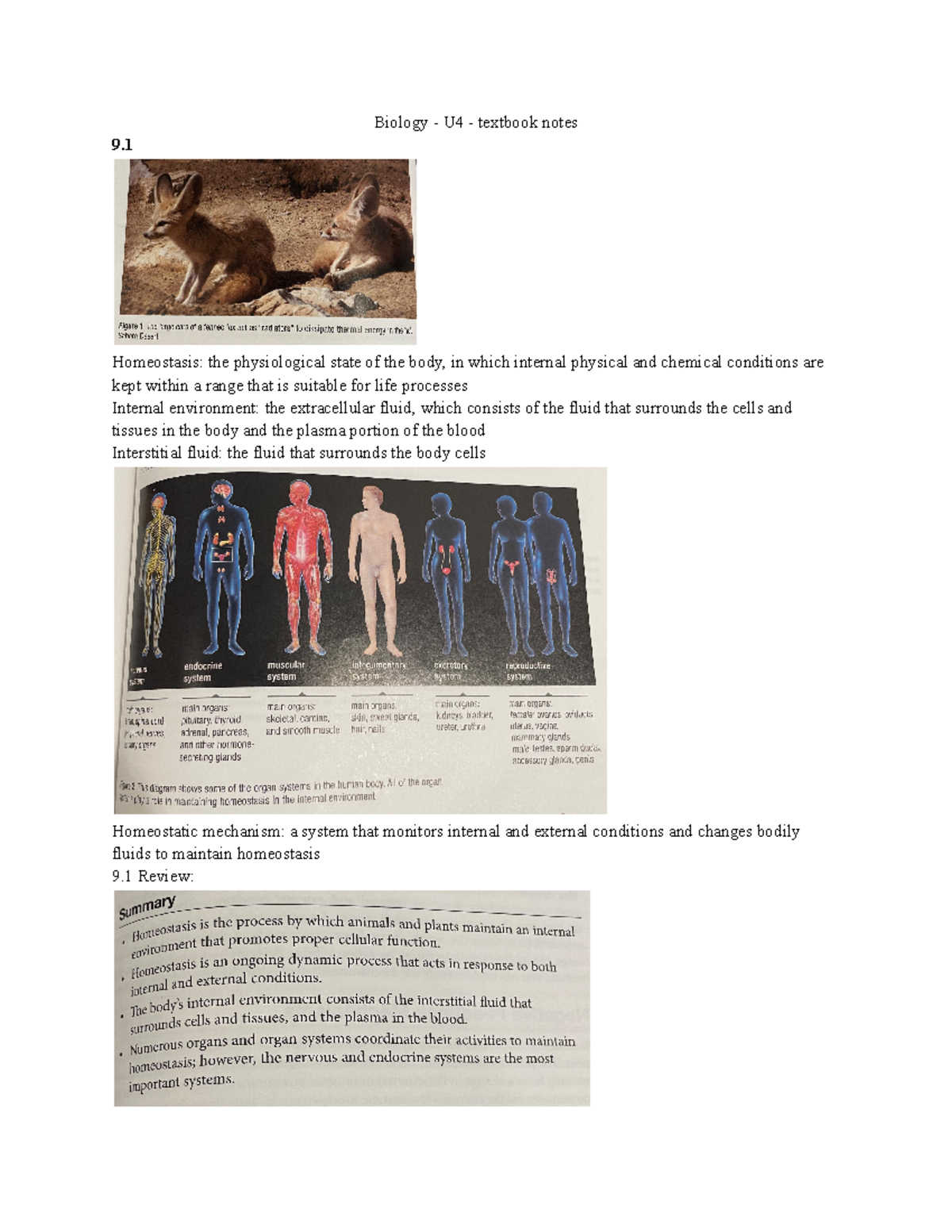 Biology - unit 4 textbook notes (homeostatsis) - gr - Biology - U4 ...