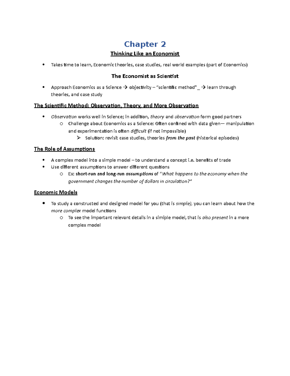 Chapter 2 - Lecture notes 3 - Chapter 2 Thinking Like an Economist ...