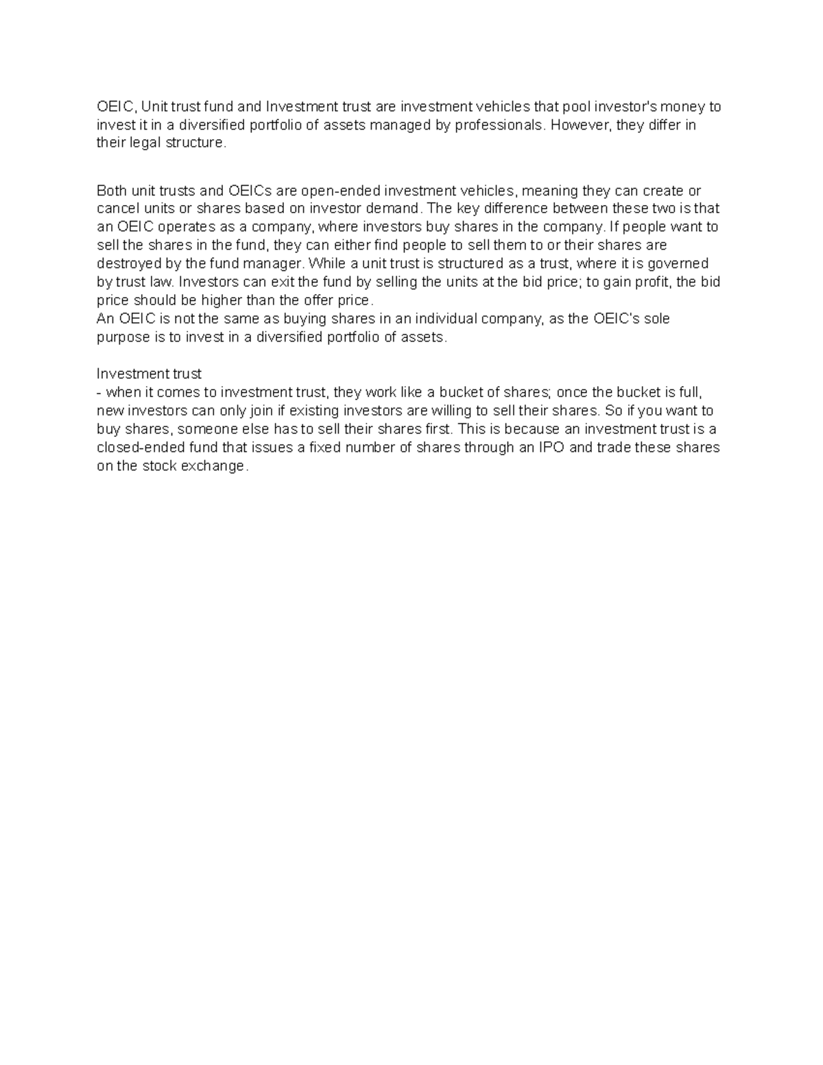 OEIC - OEIC, Unit trust fund and Investment trust - OEIC, Unit trust ...