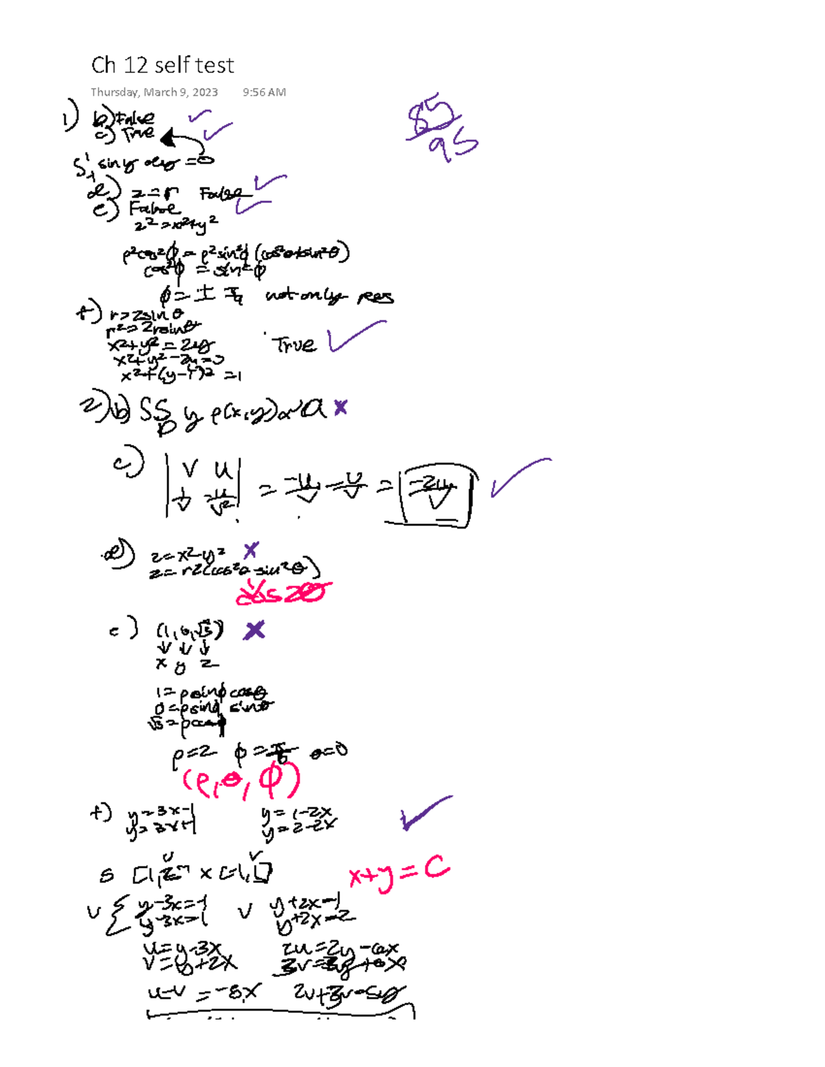 Chapter 12 self test work - MATH 283 - Ch 12 self test Thursday, March ...