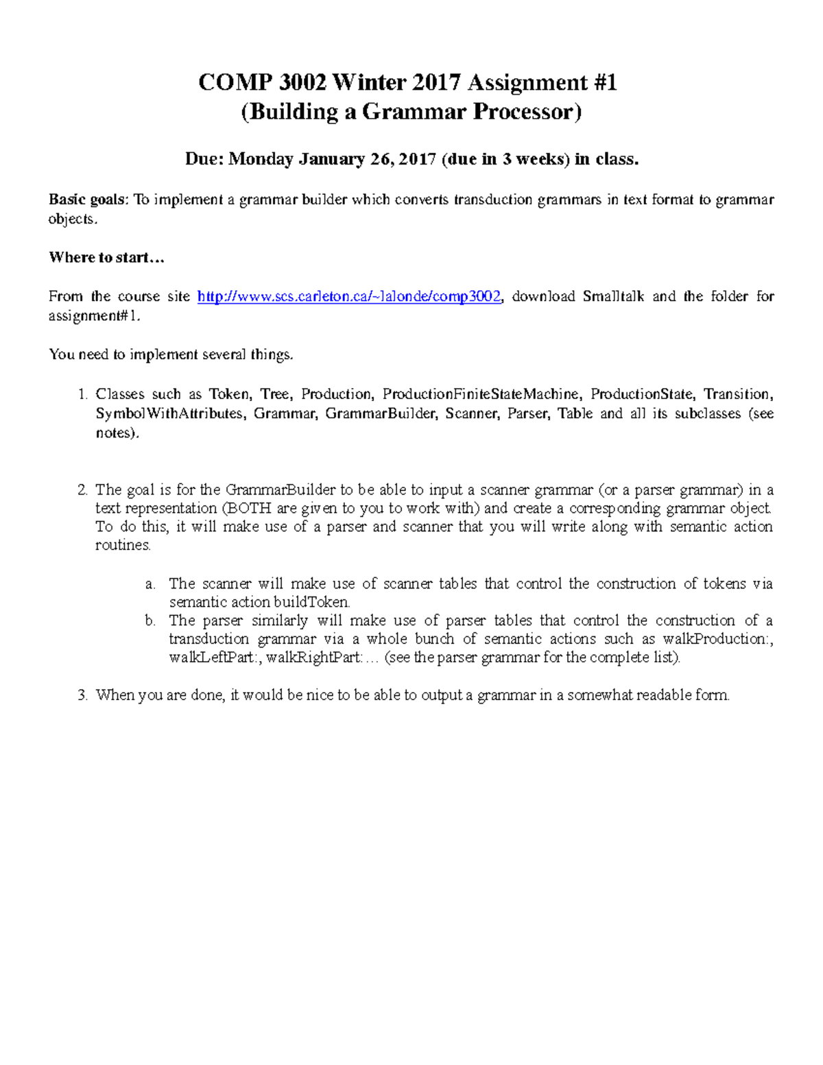 Assignment 01 - Winter 2017 - COMP 3002 Winter 2017 Assignment #1 ...