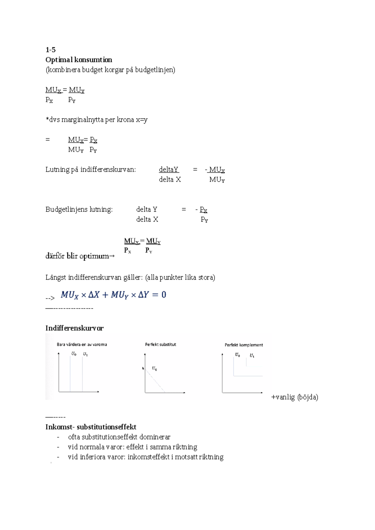Formelblad - 1- Optimal konsumtion (kombinera budget korgar på ...